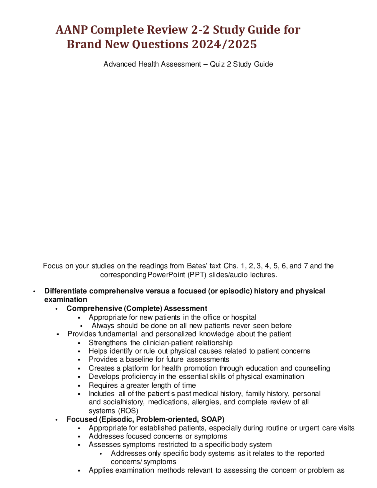Comprehensive vs Focused Health Assessment in Clinical Practice | Exams ...