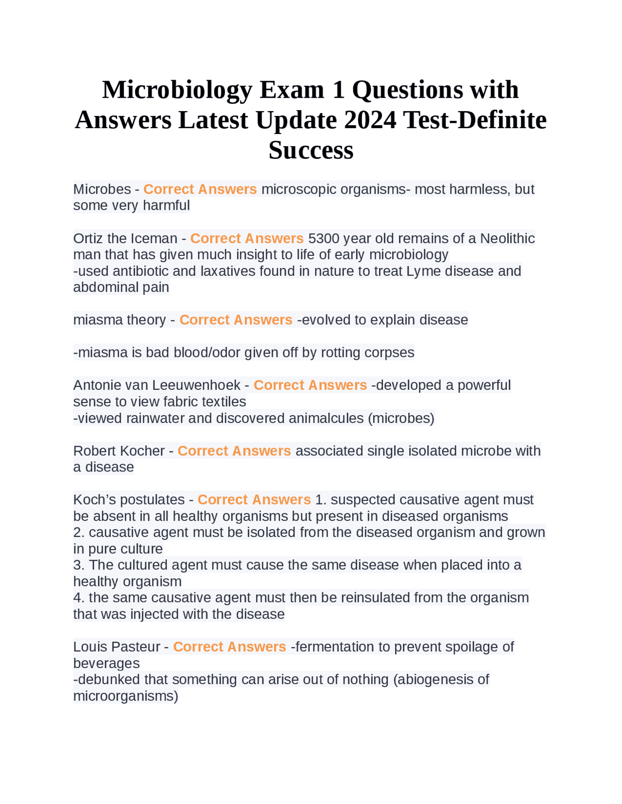 Microbiology Exam 1 Questions and Answers 2024 | Exams Microbiology | Docsity