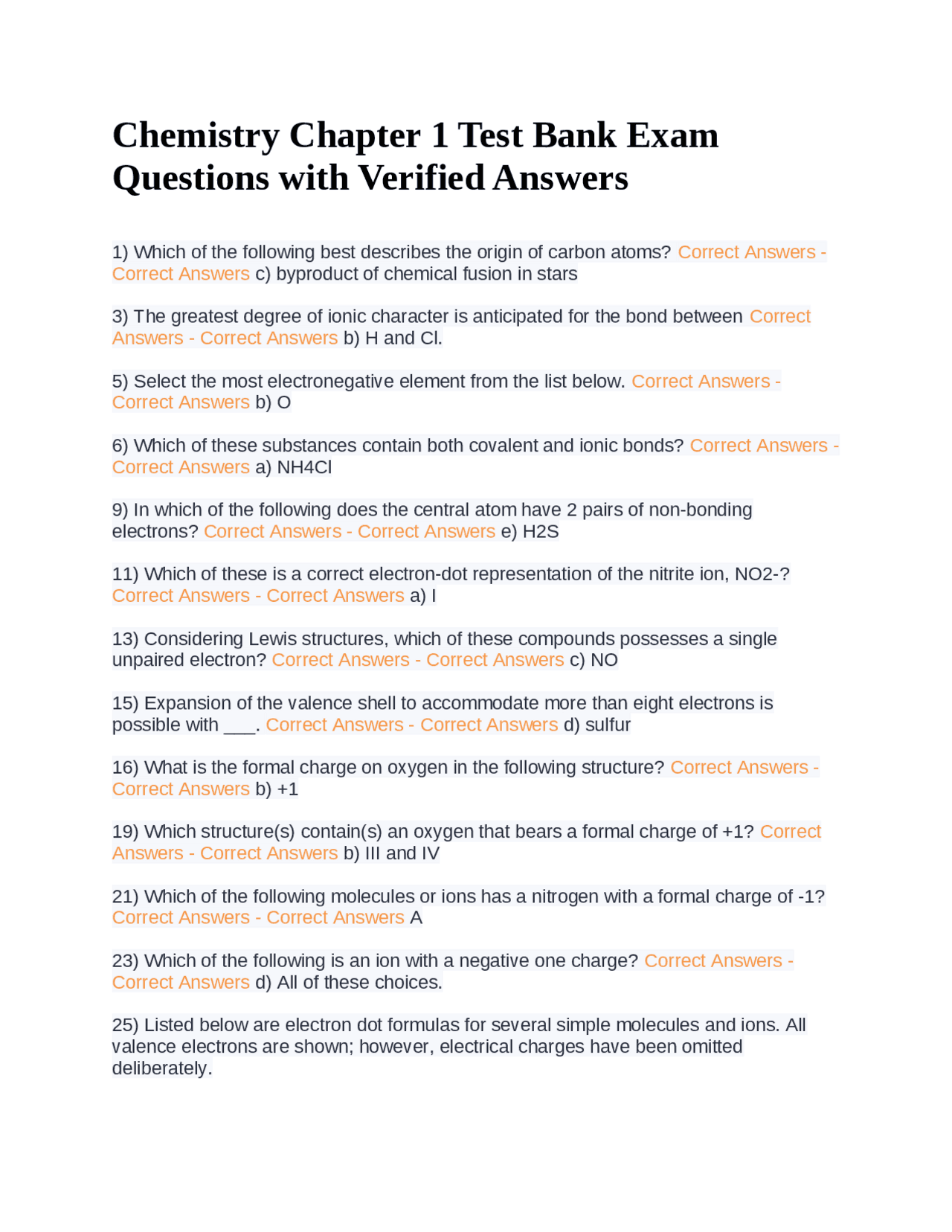 Chemistry Chapter 1 Test Bank Exam Questions with Verified Answers ...