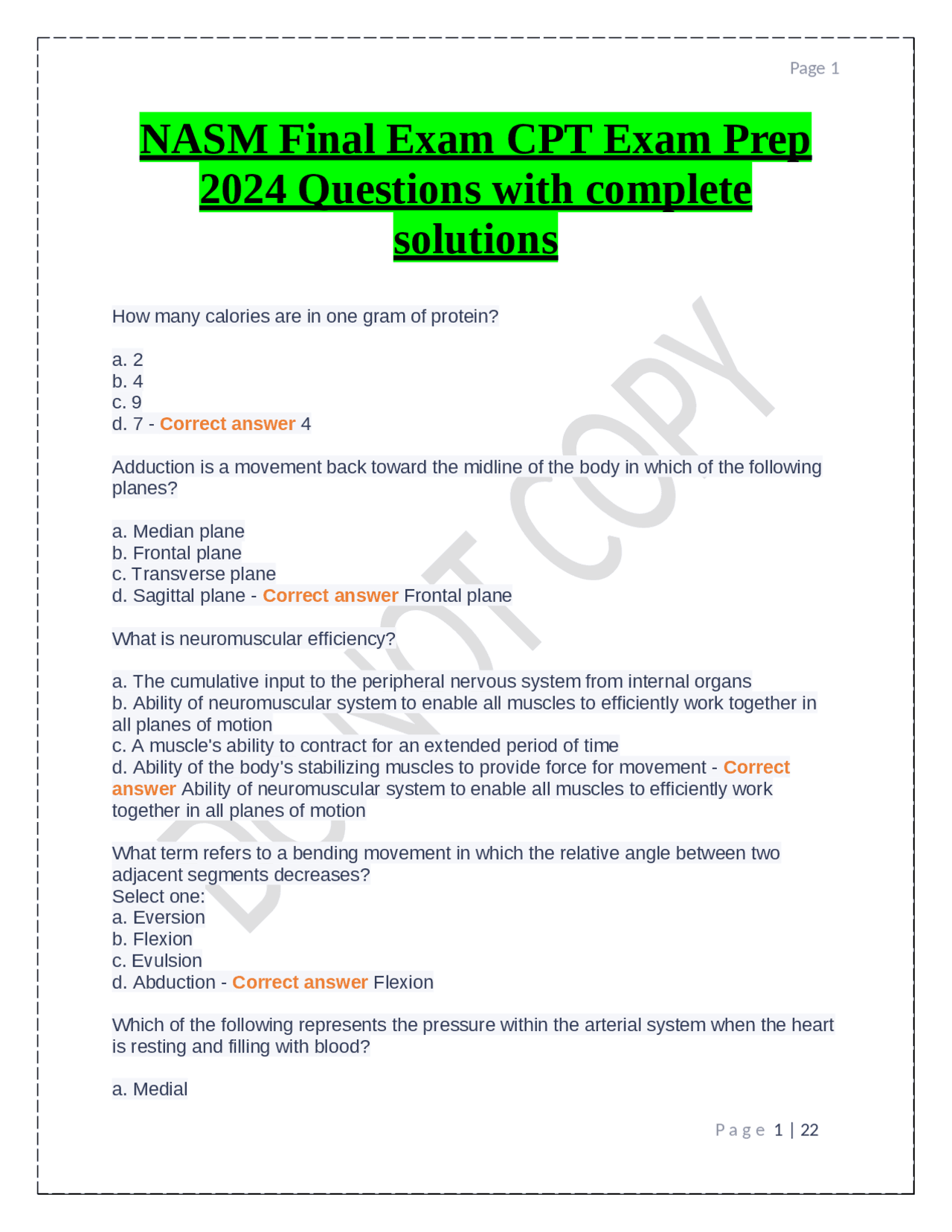 NASM Final Exam CPT Exam Prep 2024 Questions with complete solutions ...