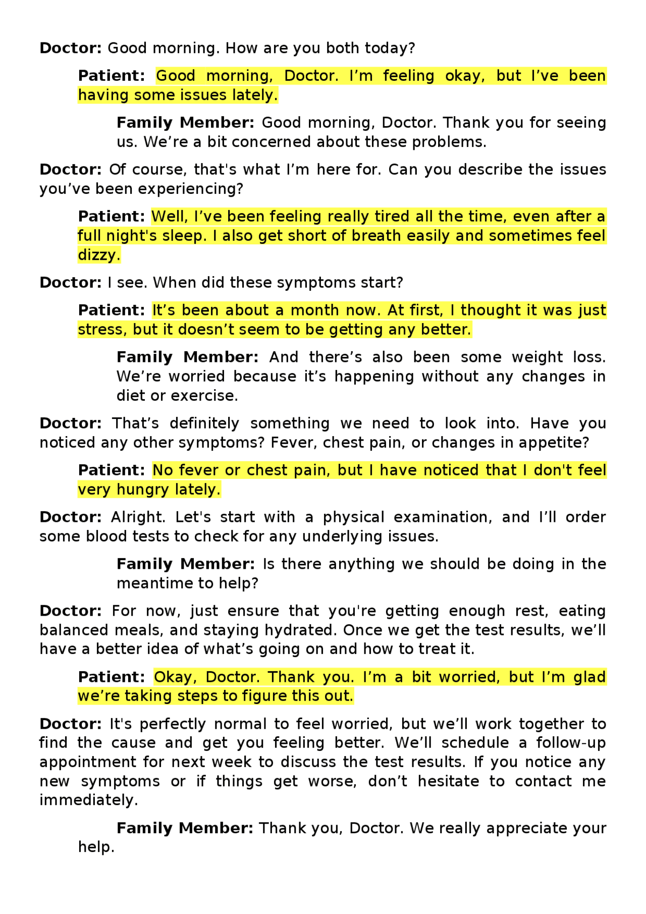 Diálogo de Inglés entre un paciente, doctor y familiar ...