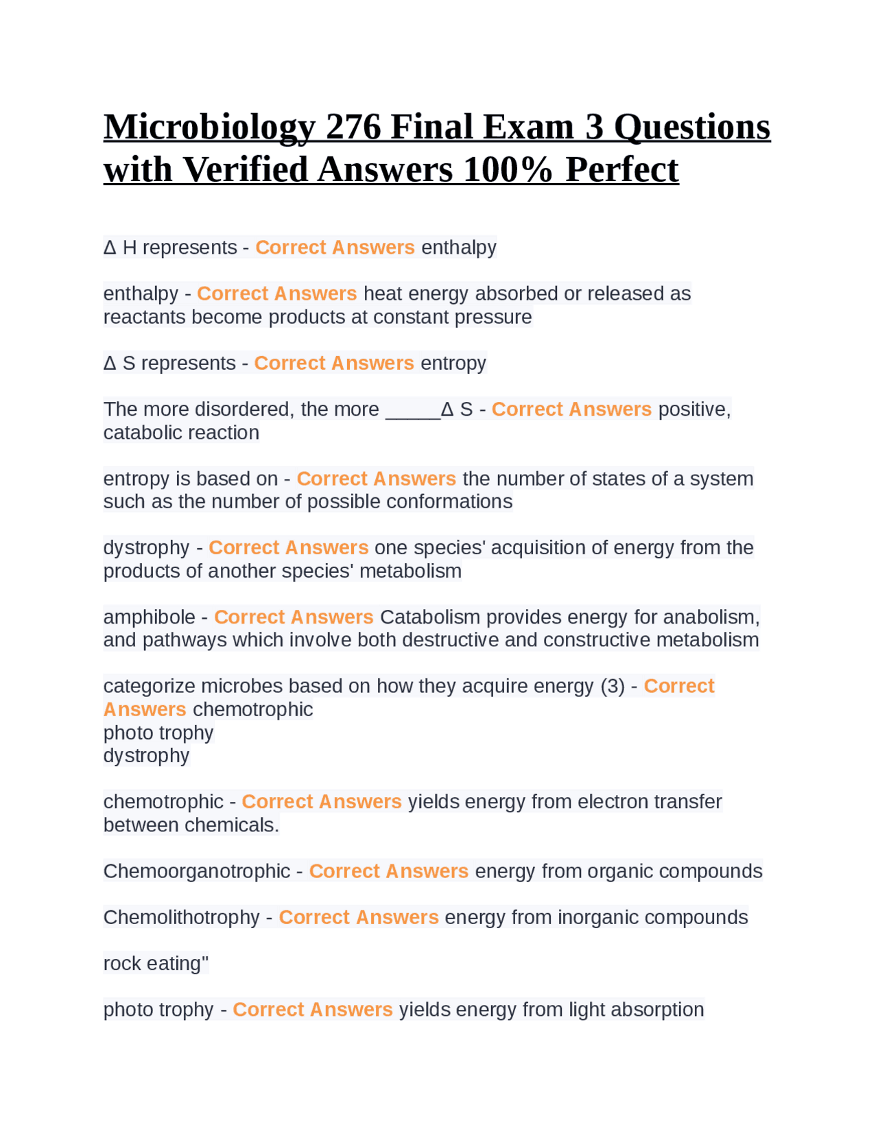 Microbiology 276 Final Exam 3 Questions with Verified Answers 100% ...