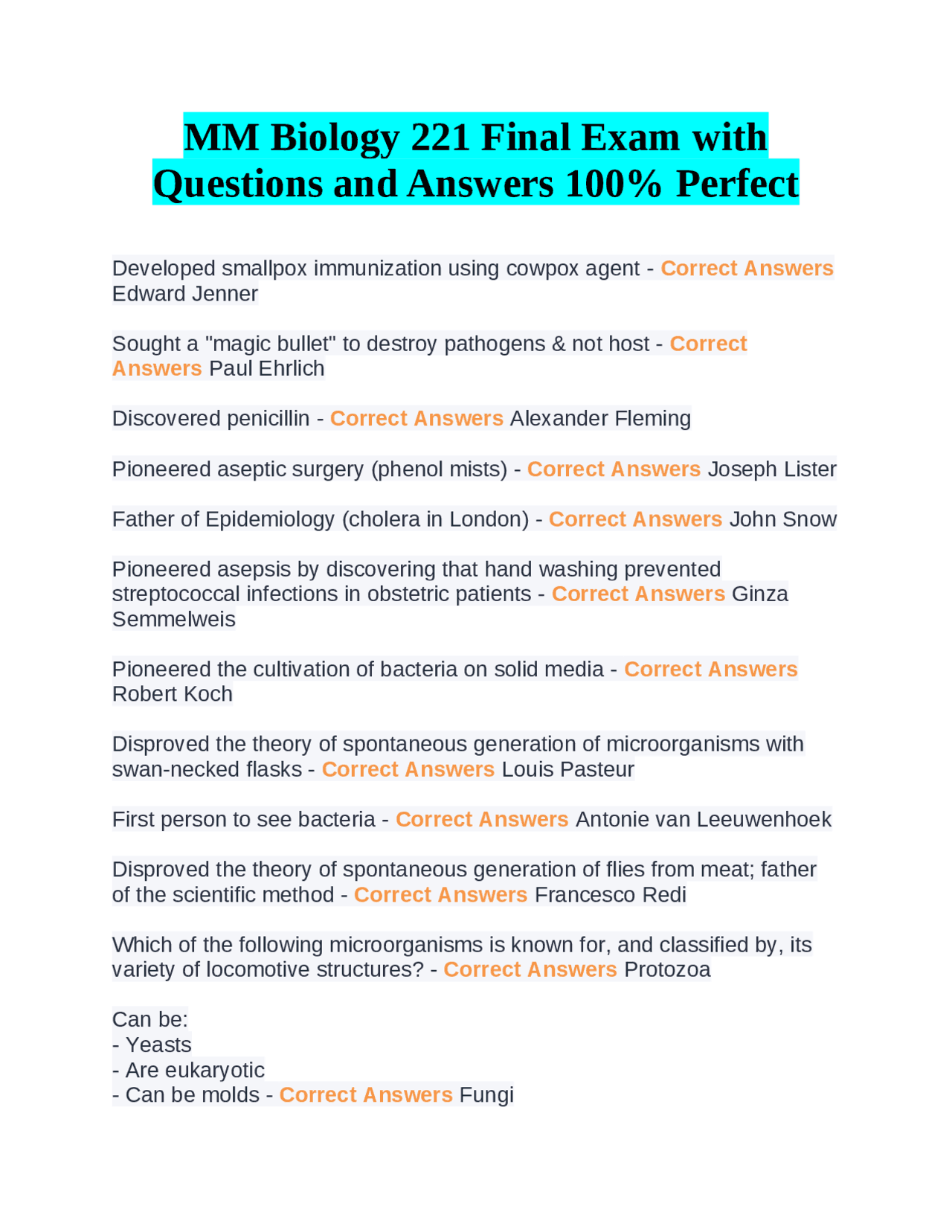 MM Biology 221 Final Exam with Questions and Answers 100% Perfect ...