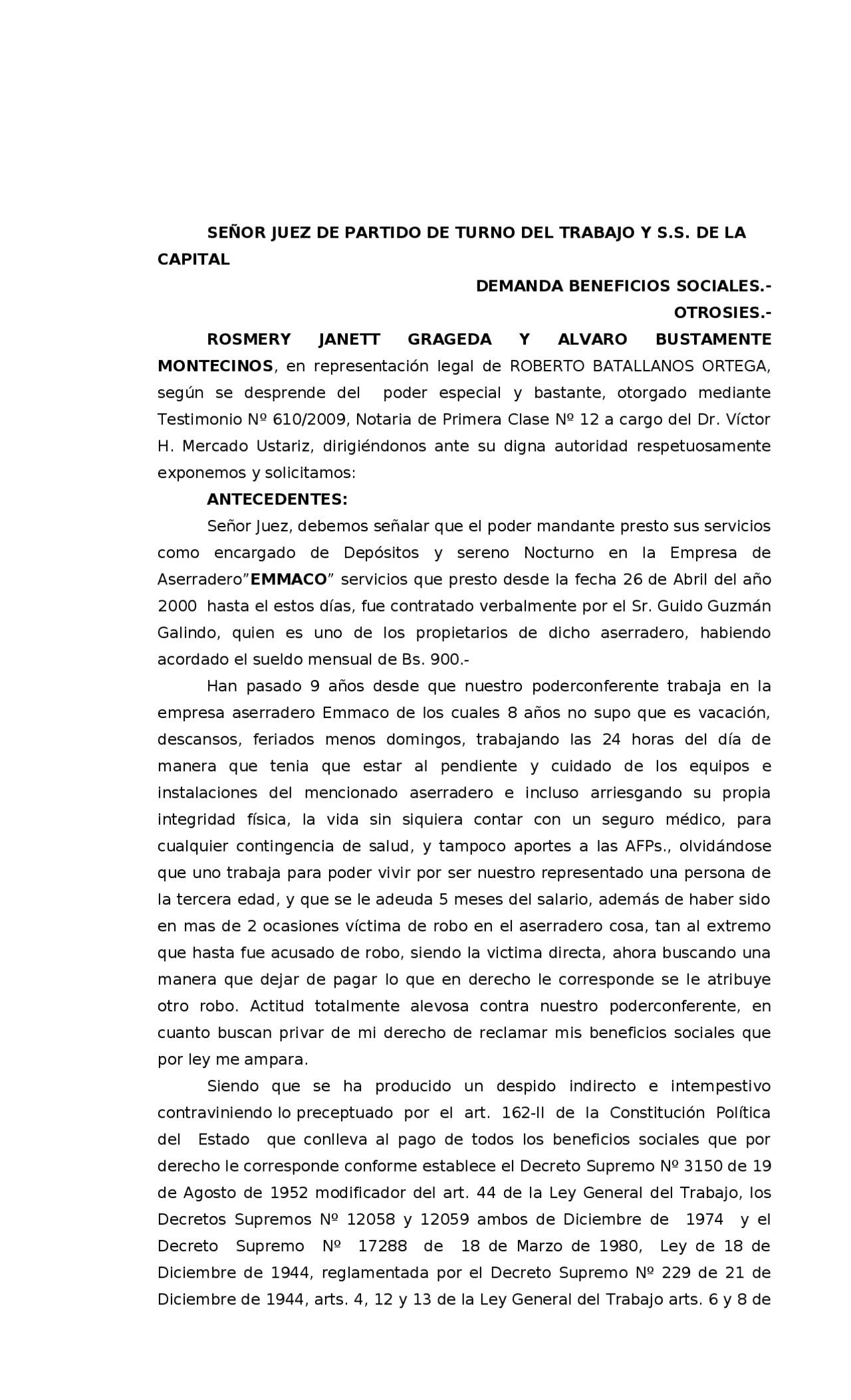 Demanda Laboral derecho | Monografías, Ensayos de Derecho | Docsity
