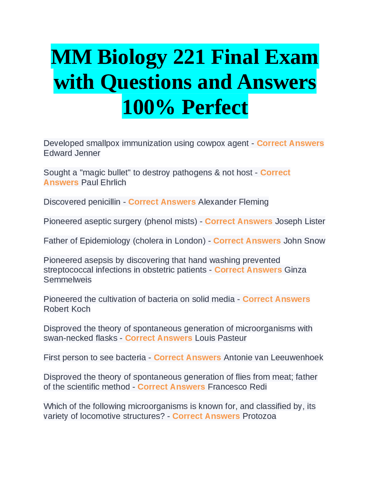 MM Biology 221 Final Exam with Questions and Answers 100% Perfect ...