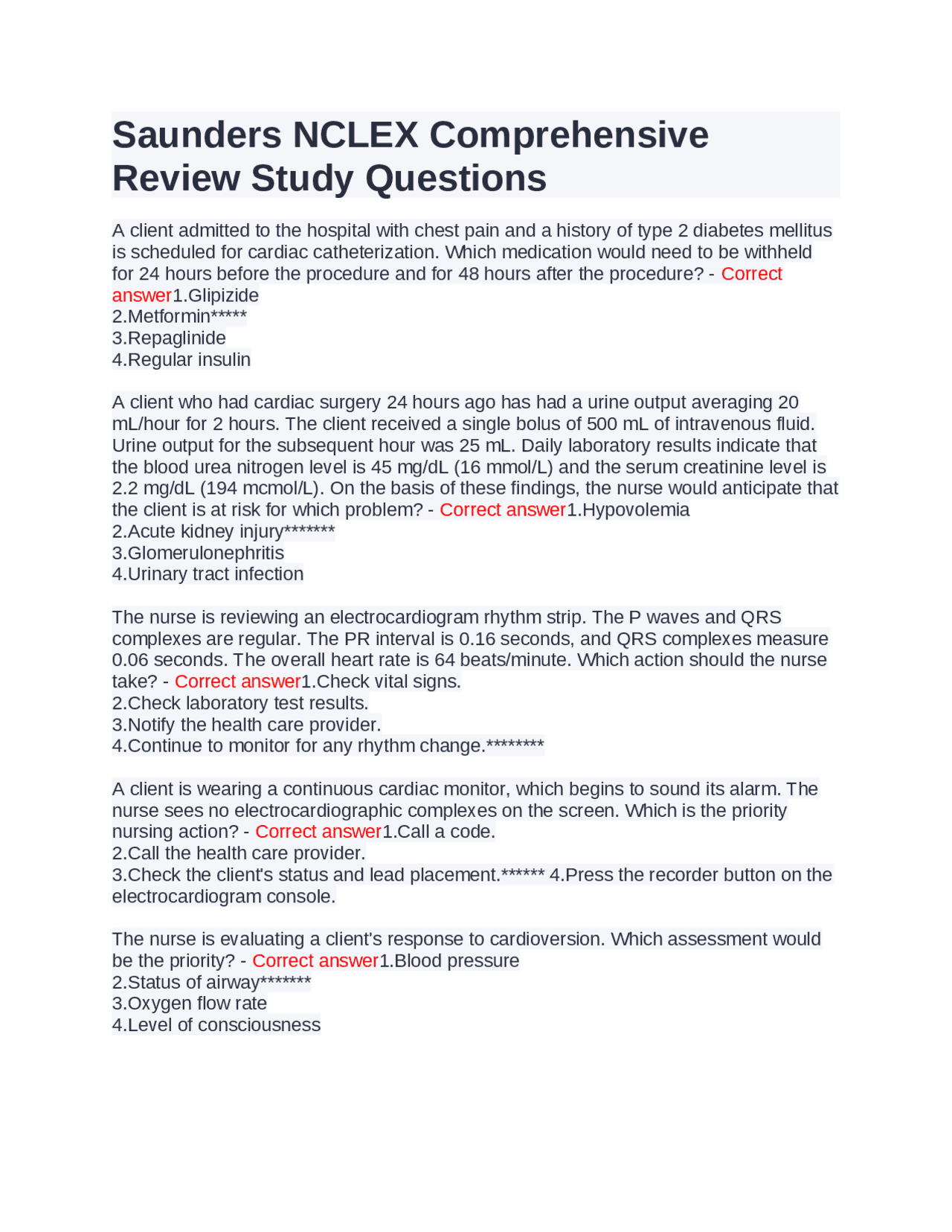 Saunders NCLEX Comprehensive Review Study Questions | Exams Nursing ...