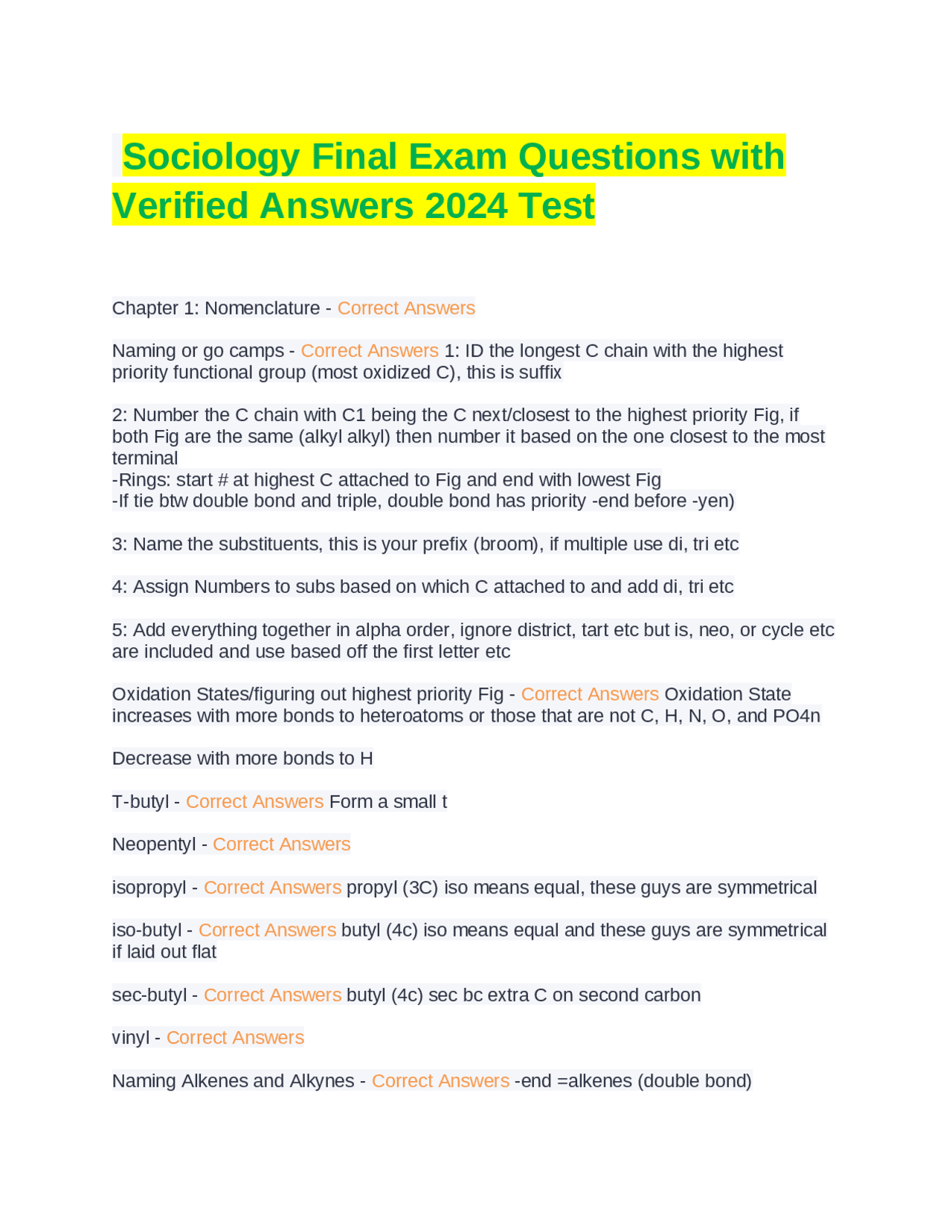 Sociology Final Exam Questions with Verified Answers 2024 Test | Exams ...