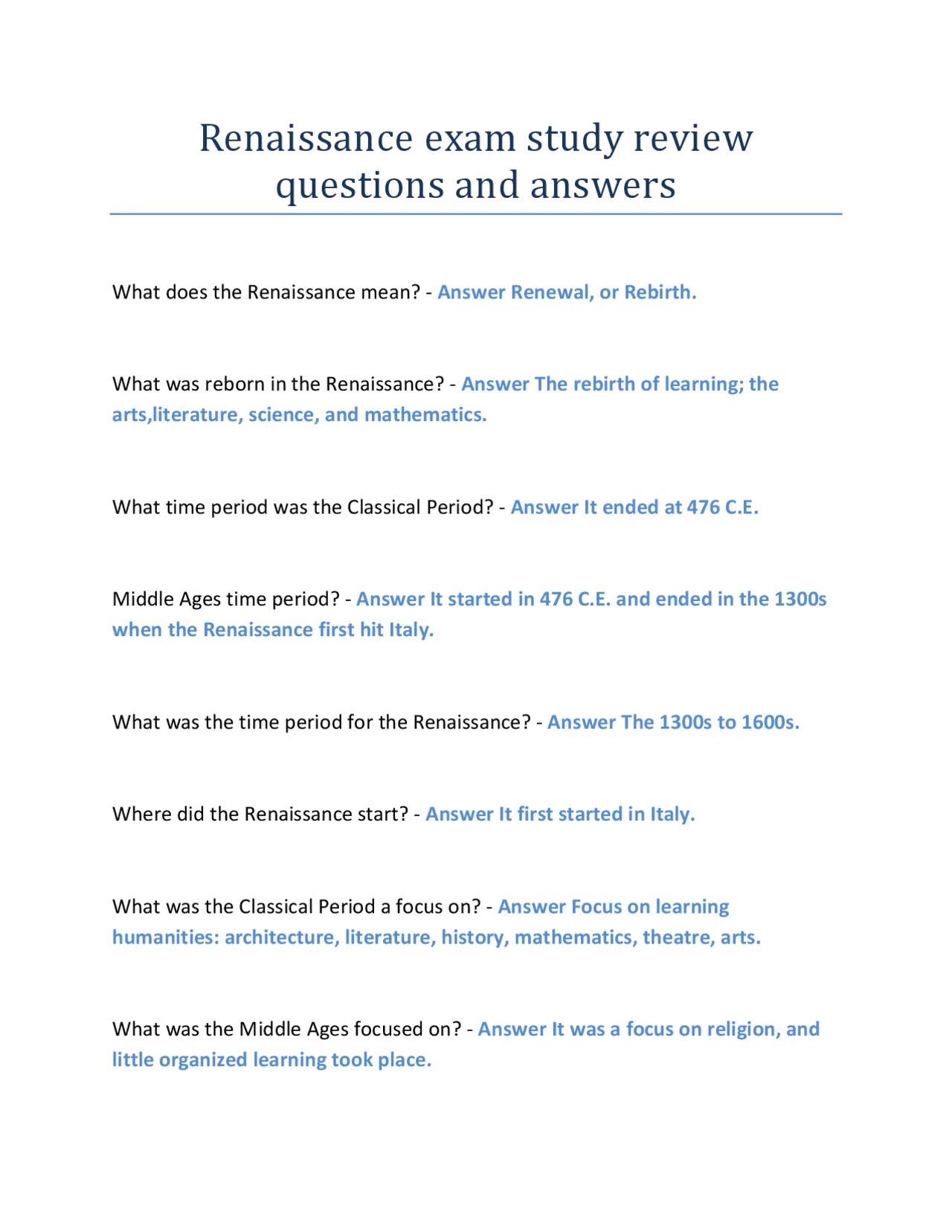 Renaissance Period: Origins, Characteristics, and Influences | Exams History | Docsity