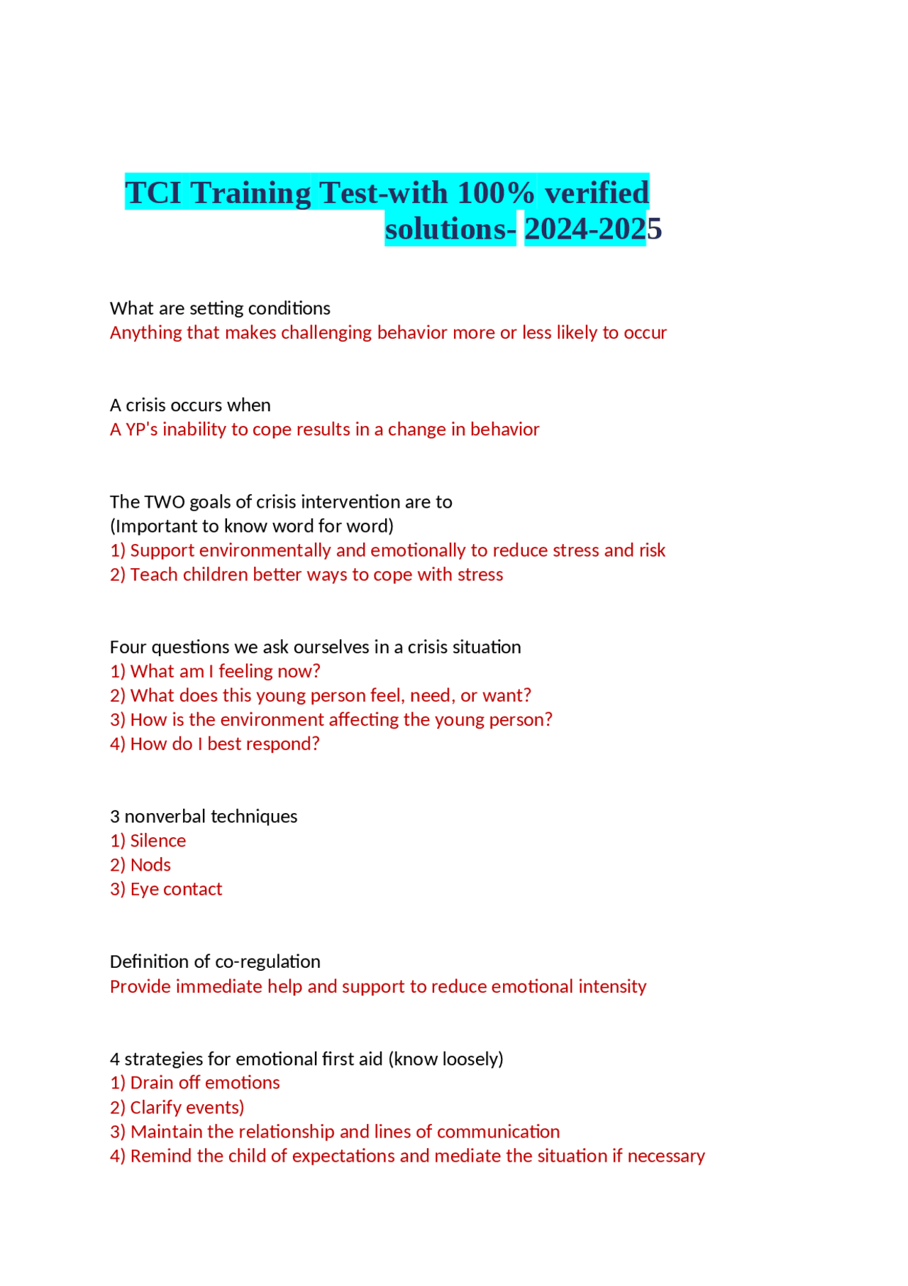TCI Training Test-with 100% verified solutions- 2024-2025.docx | Exams ...