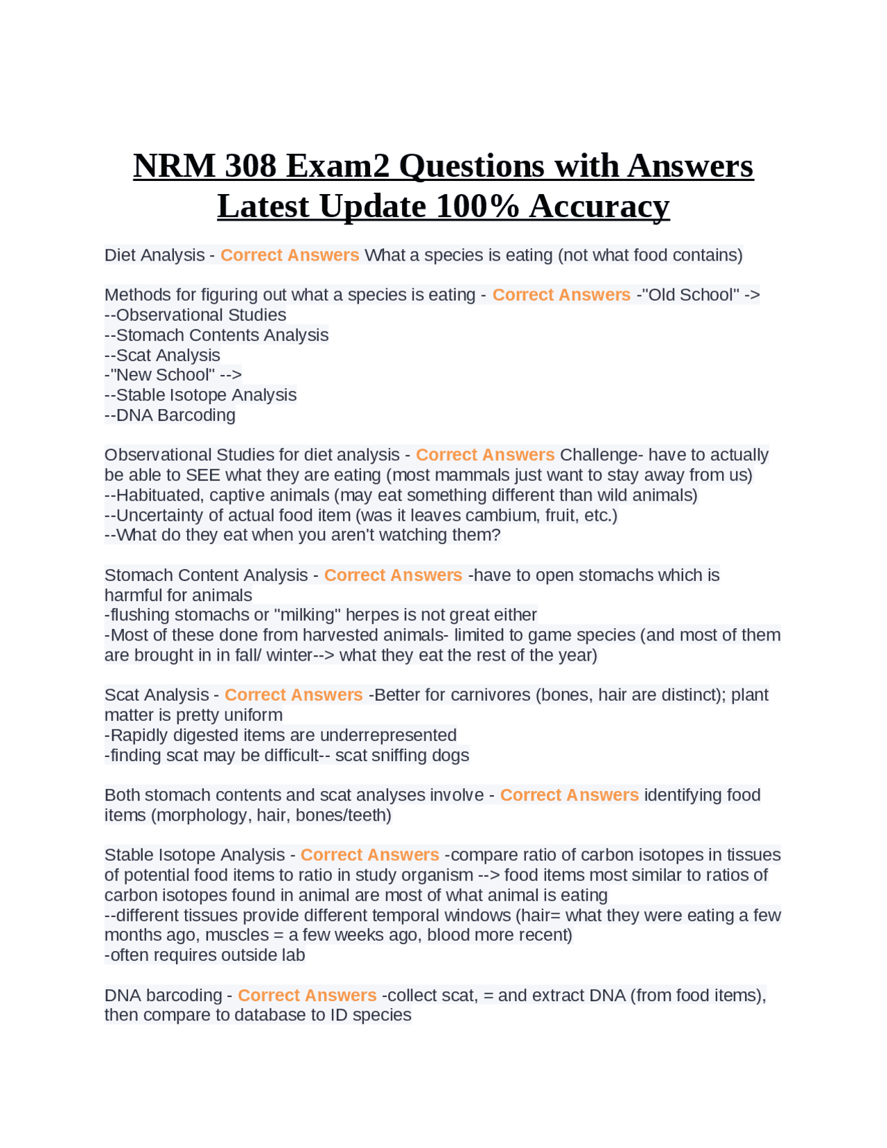 NRM 308 Exam2 Questions with Answers Latest Update 100% Accuracy ...