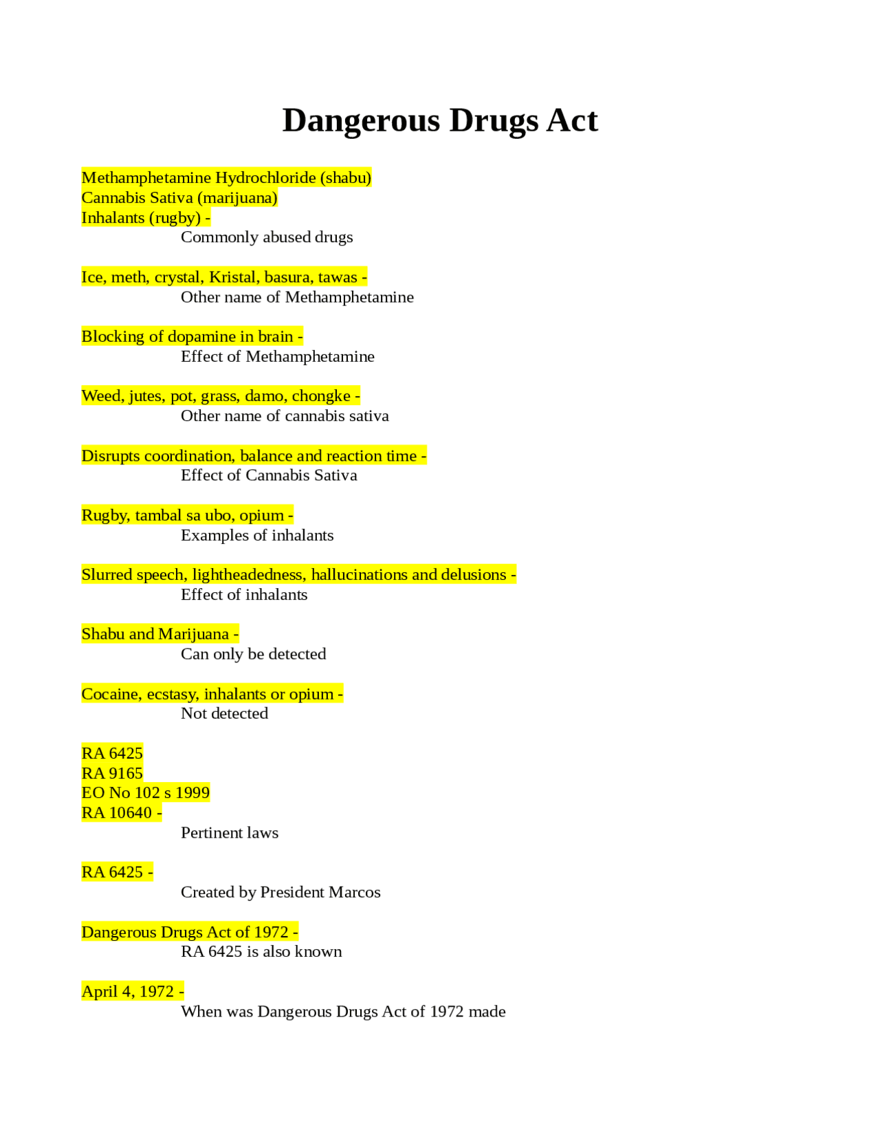 Dangerous Drugs Act Dangerous Drugs Act | Exams Pharmacy | Docsity