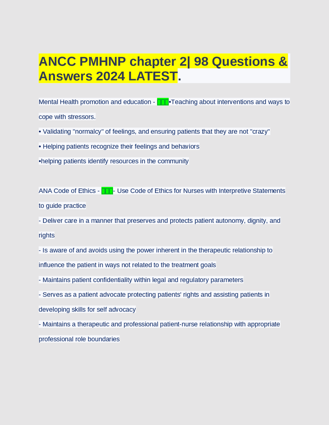 ANCC PMHNP chapter 2| 98 Questions & Answers 2024 LATEST | Exams ...