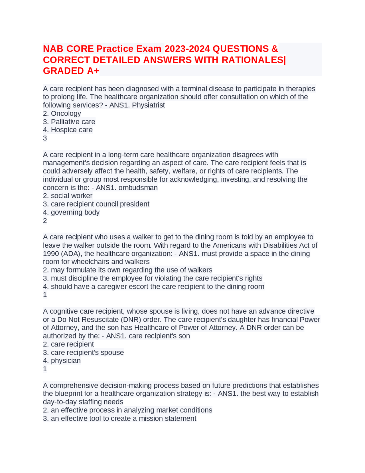 NAB CORE Practice Exam 2023-2024 QUESTIONS & CORRECT DETAILED ANSWERS ...