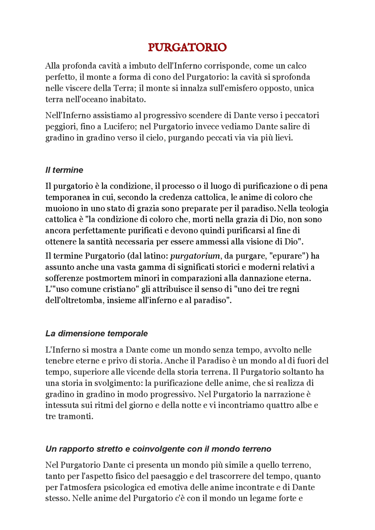 Il Purgatorio di Dante Alighieri | Schemi e mappe concettuali di ...