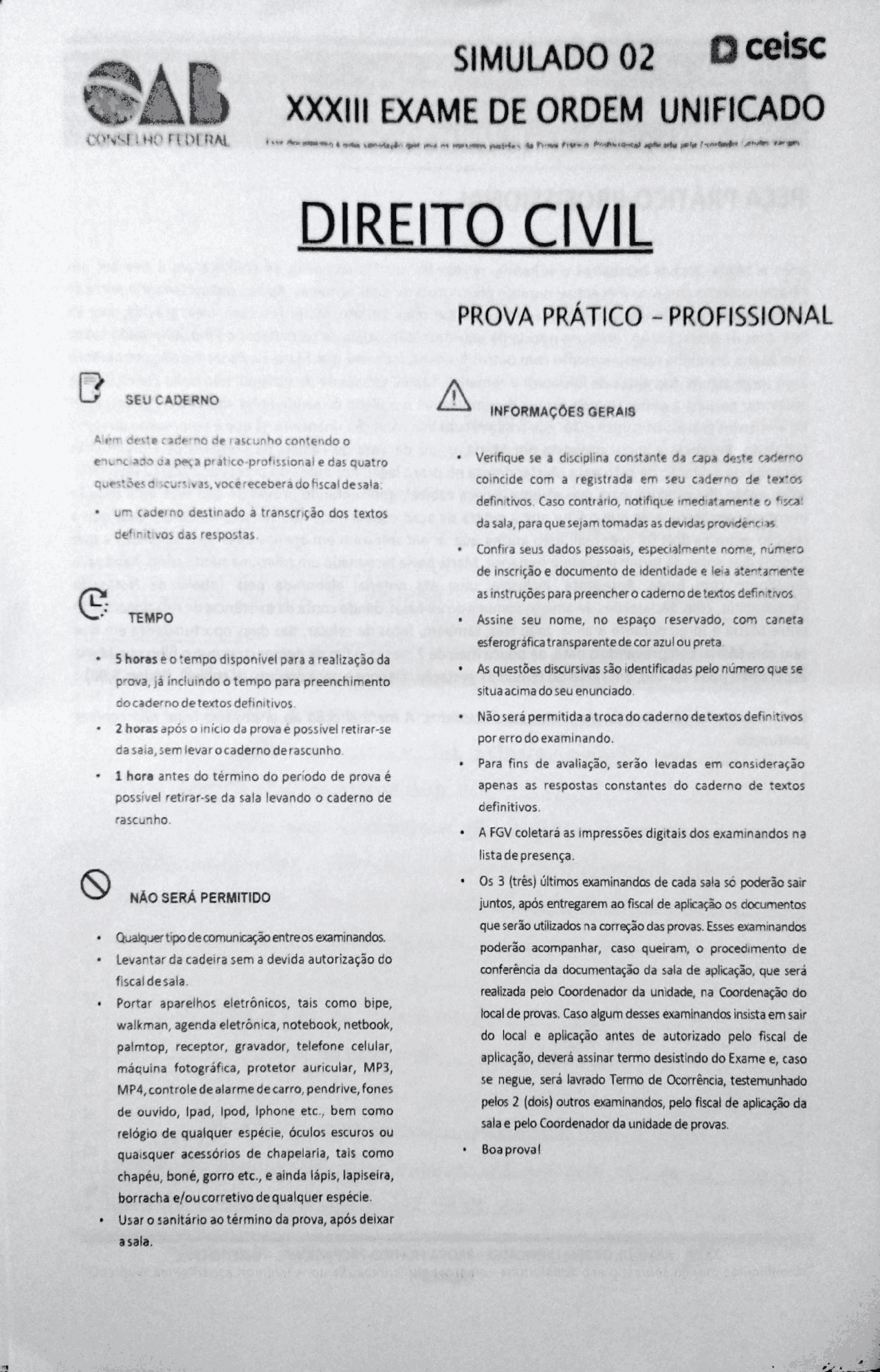 Simulado da prova prático profissional da OAB XXXIII de Direito Civil ...