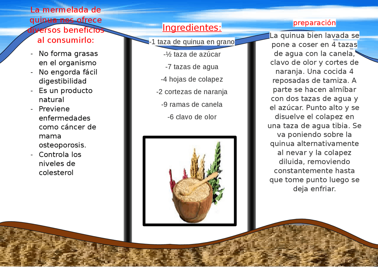 triptico sobre la mermelada de quinua | Guías, Proyectos, Investigaciones de Ciencias de la ...
