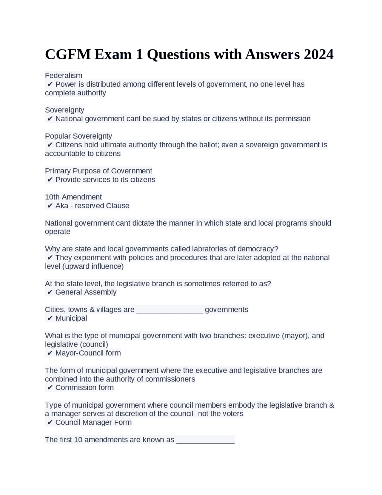 CGFM Exam 1 Questions with Answers 2024 | Exams Banking and Finance ...