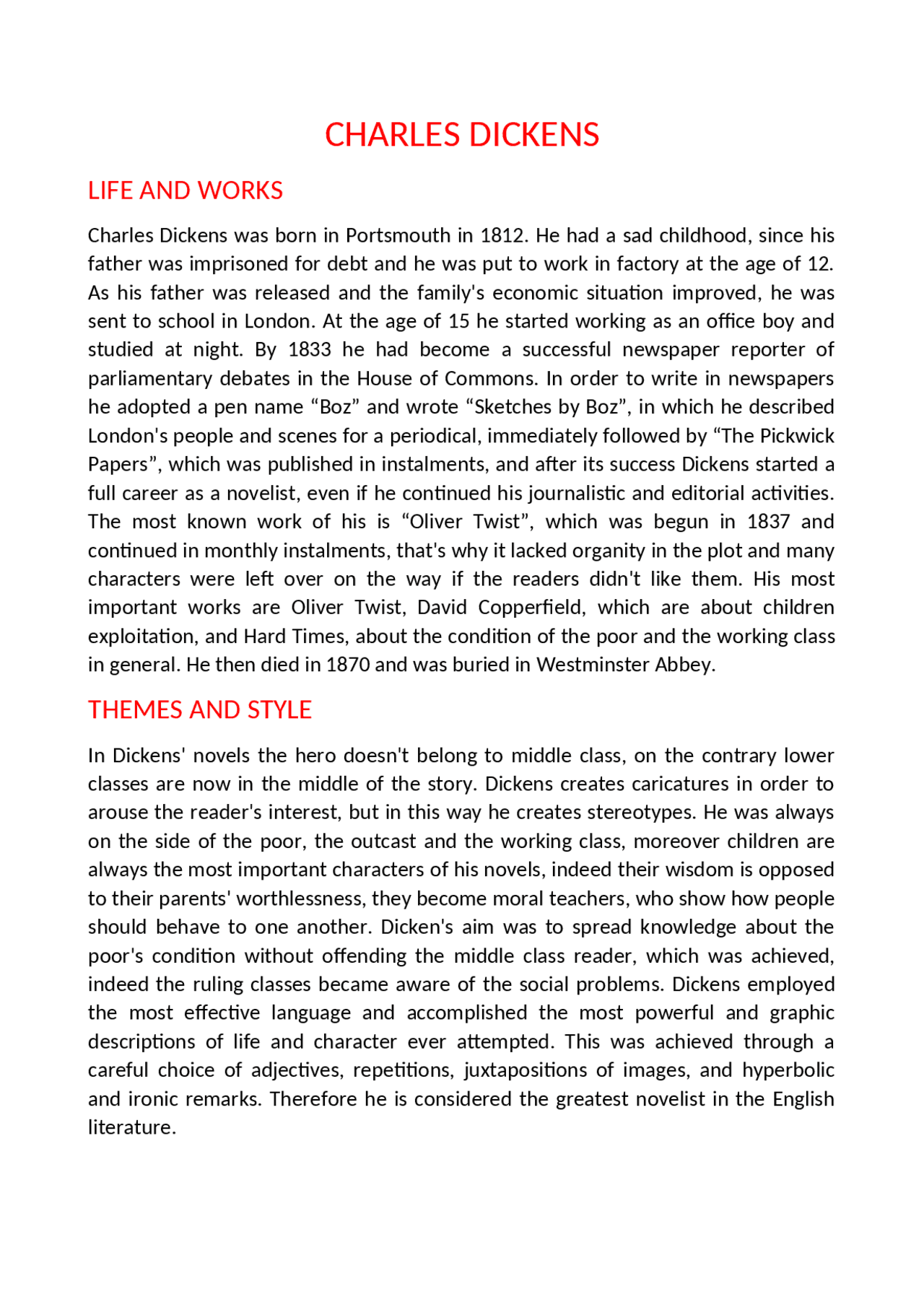 Charles Dickens: Life, Works, and Social Criticism | Appunti di Inglese ...