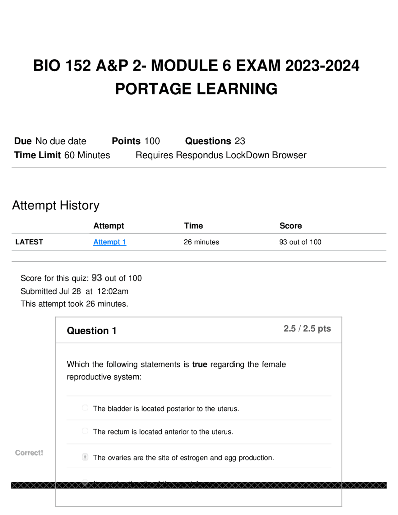 AP 2- Module 6 Exam: Female and Male Reproductive Systems | Exams ...