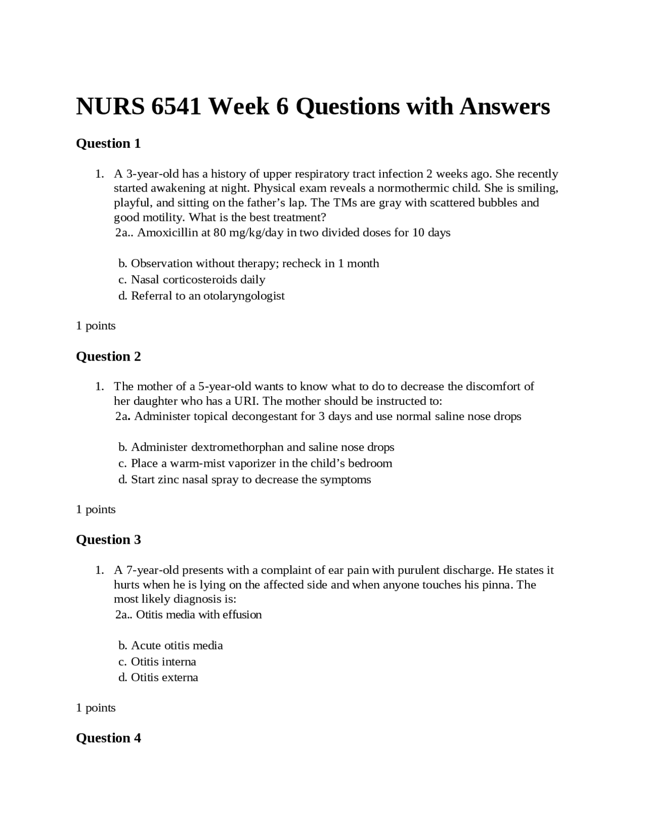 NURS 6541 Week 6 Questions with Answers | Exams Nursing | Docsity