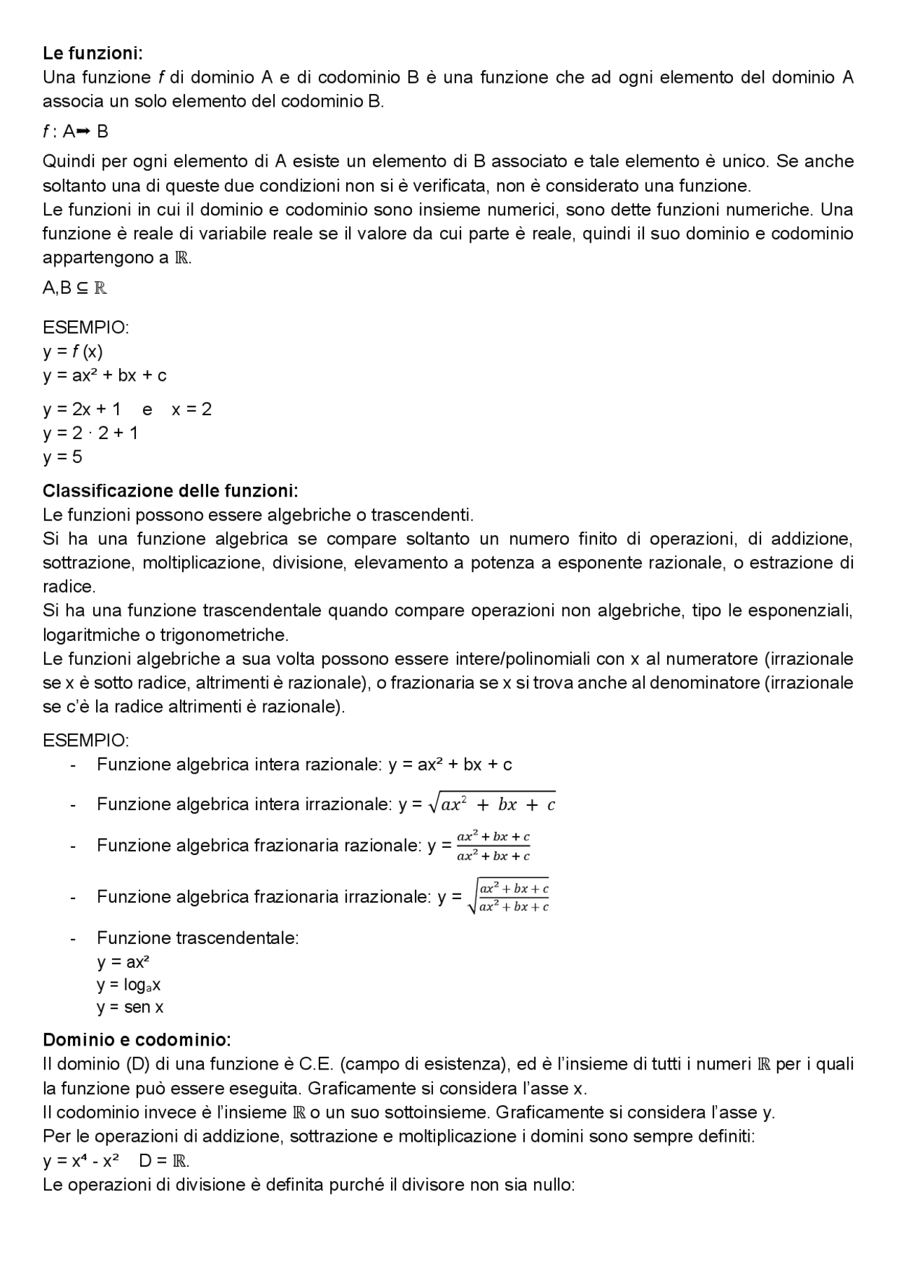 Funzioni reali di variabile reale | Appunti di Matematica | Docsity