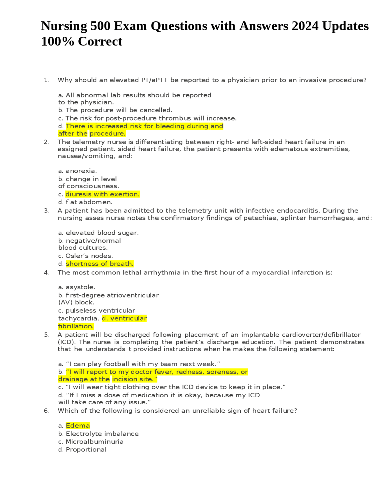 Nursing 500 Exam Questions with Answers 2024 Updates 100% Correct ...