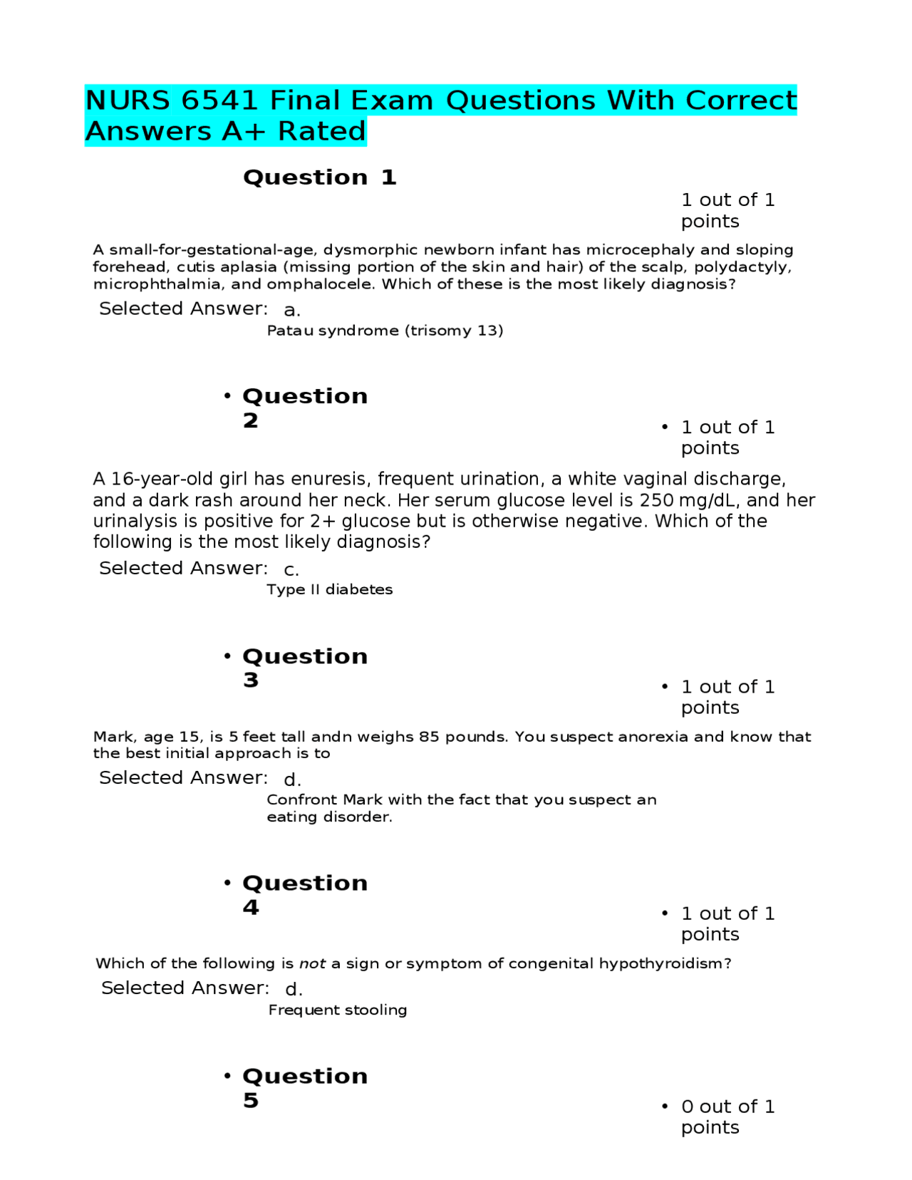 NURS 6541 Final Exam Questions With Correct Answers A+ Rated | Exams ...