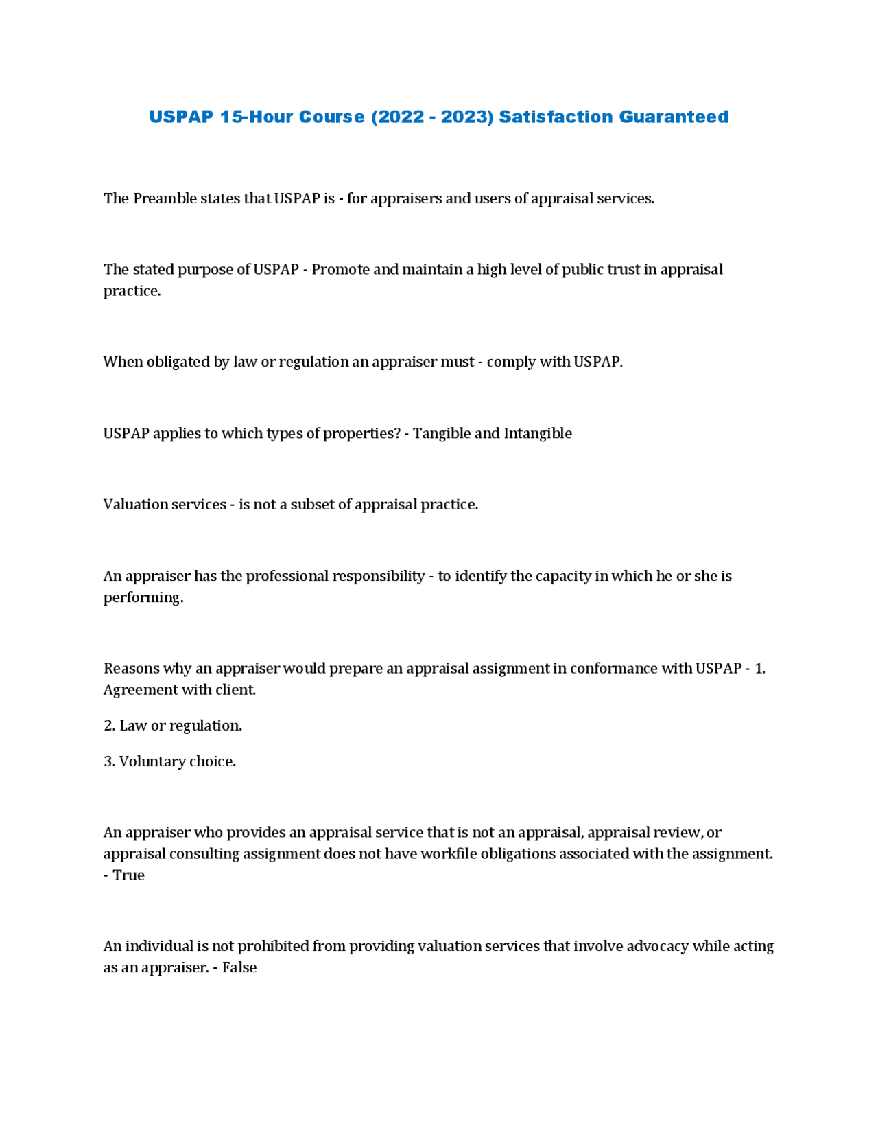 USPAP Final Exam (2022 – 2023) With Complete Solution | Exams Real ...