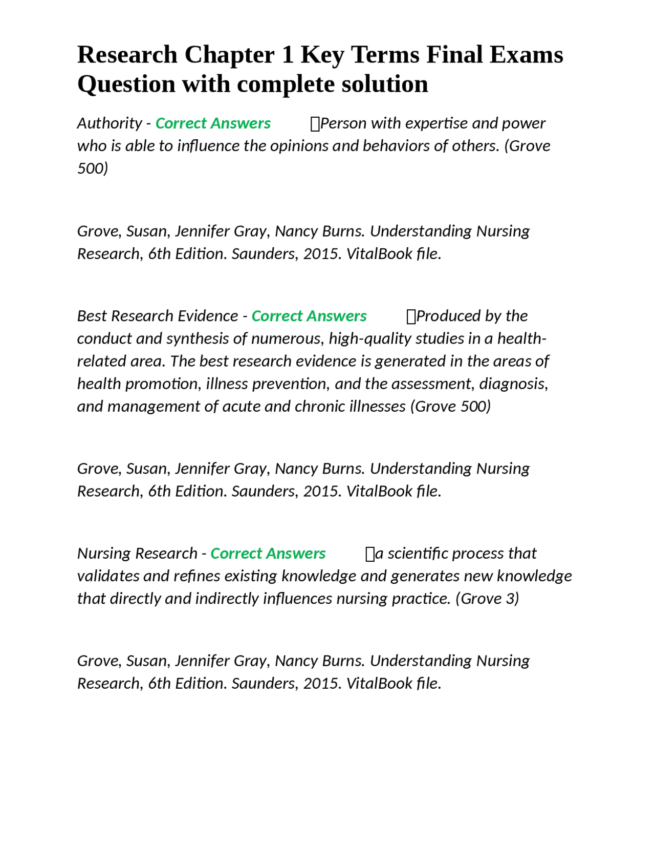 Key Terms in Nursing Research | Exams Nursing | Docsity