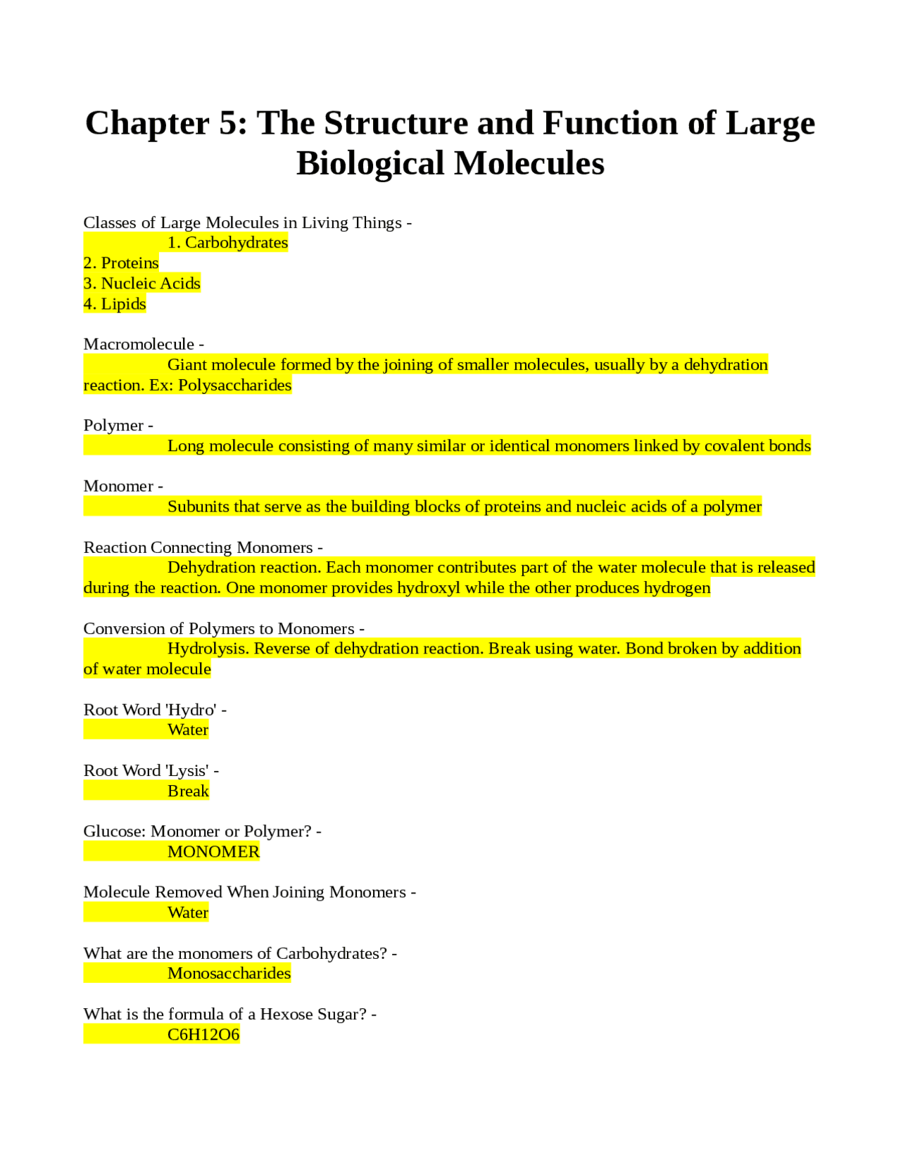 Chapter 5: The Structure and Function of Large Biological Molecules ...