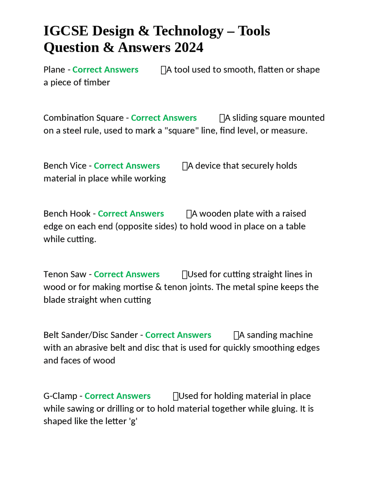 IGCSE Design & Technology – Tools Question & Answers 2024 | Exams ...