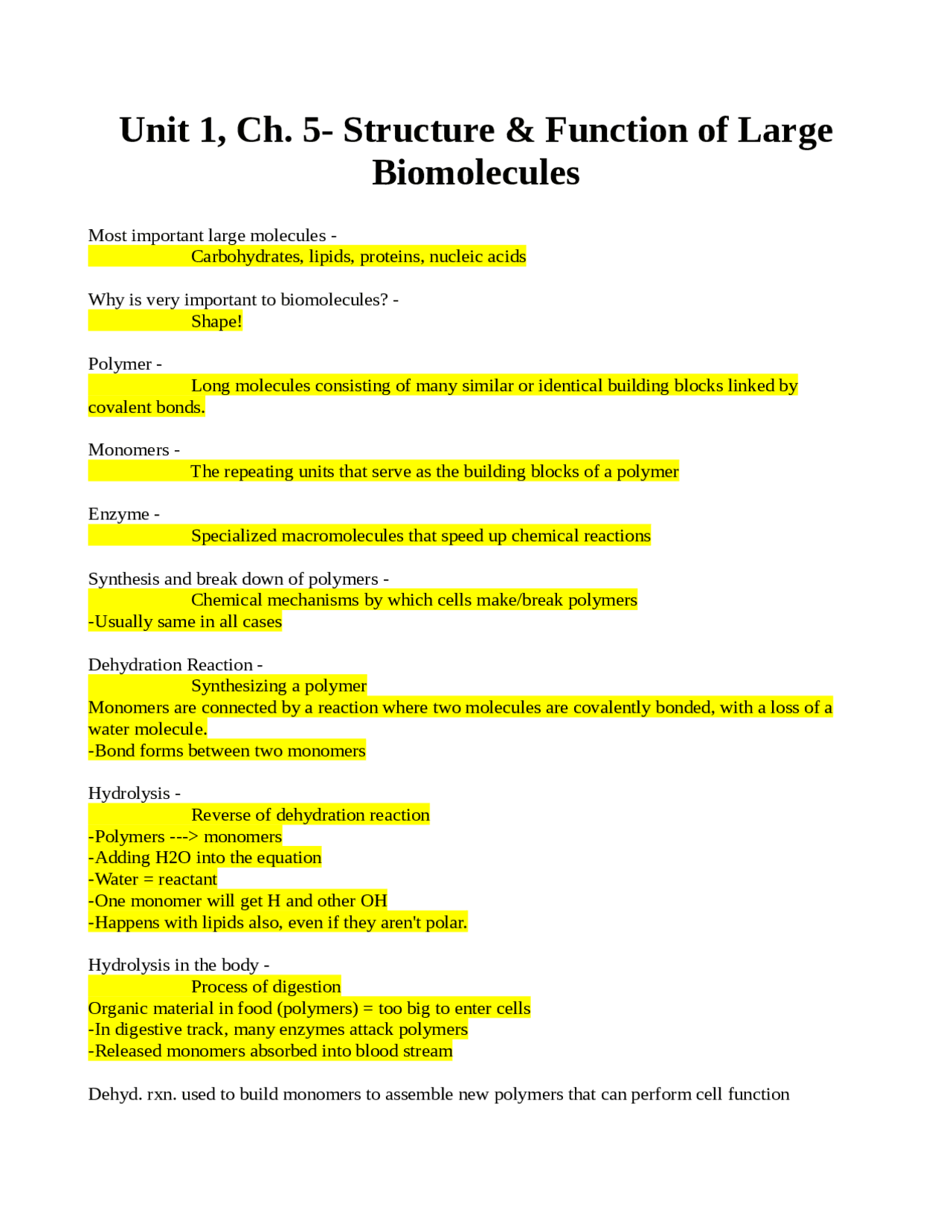 Structure and Function of Large Biomolecules | Exams Cellular and ...