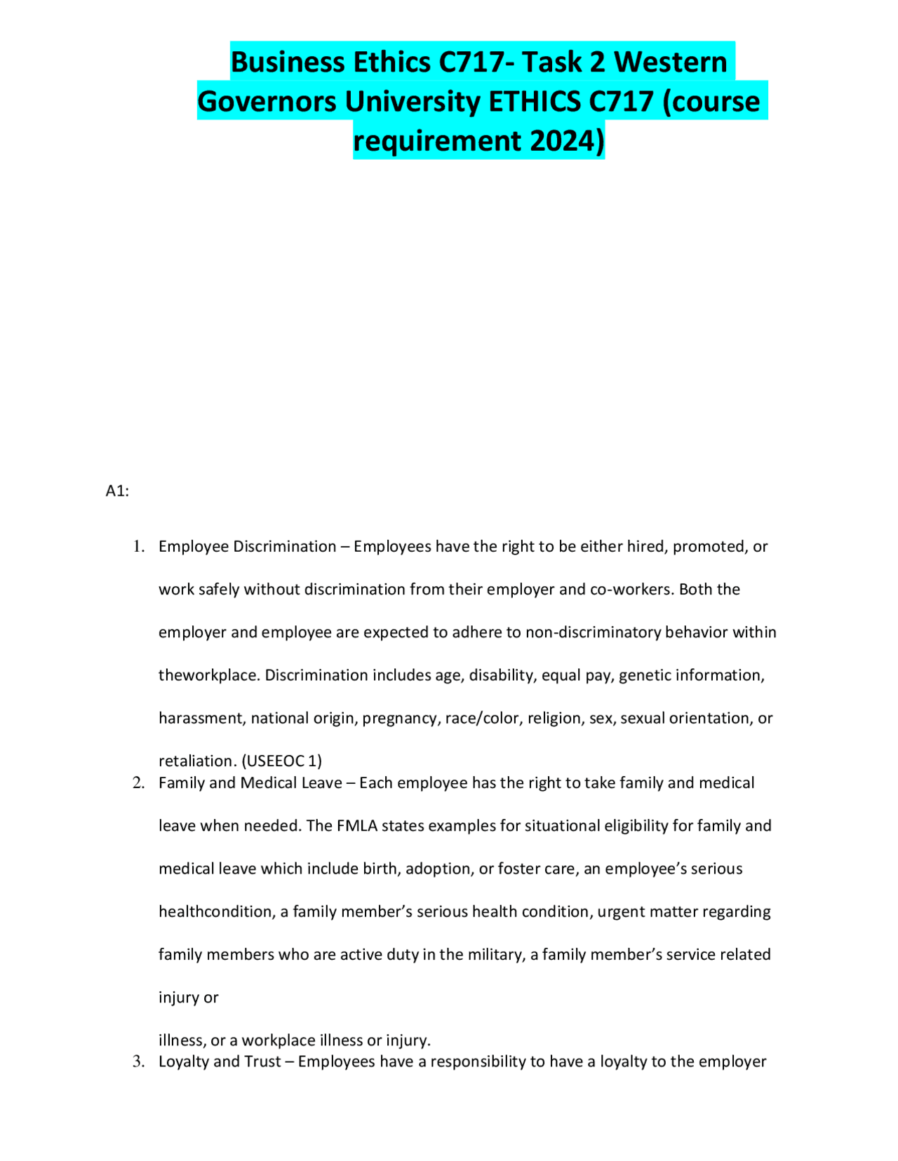 Business Ethics C717- Task 2 Western Governors University ETHICS C717 ...