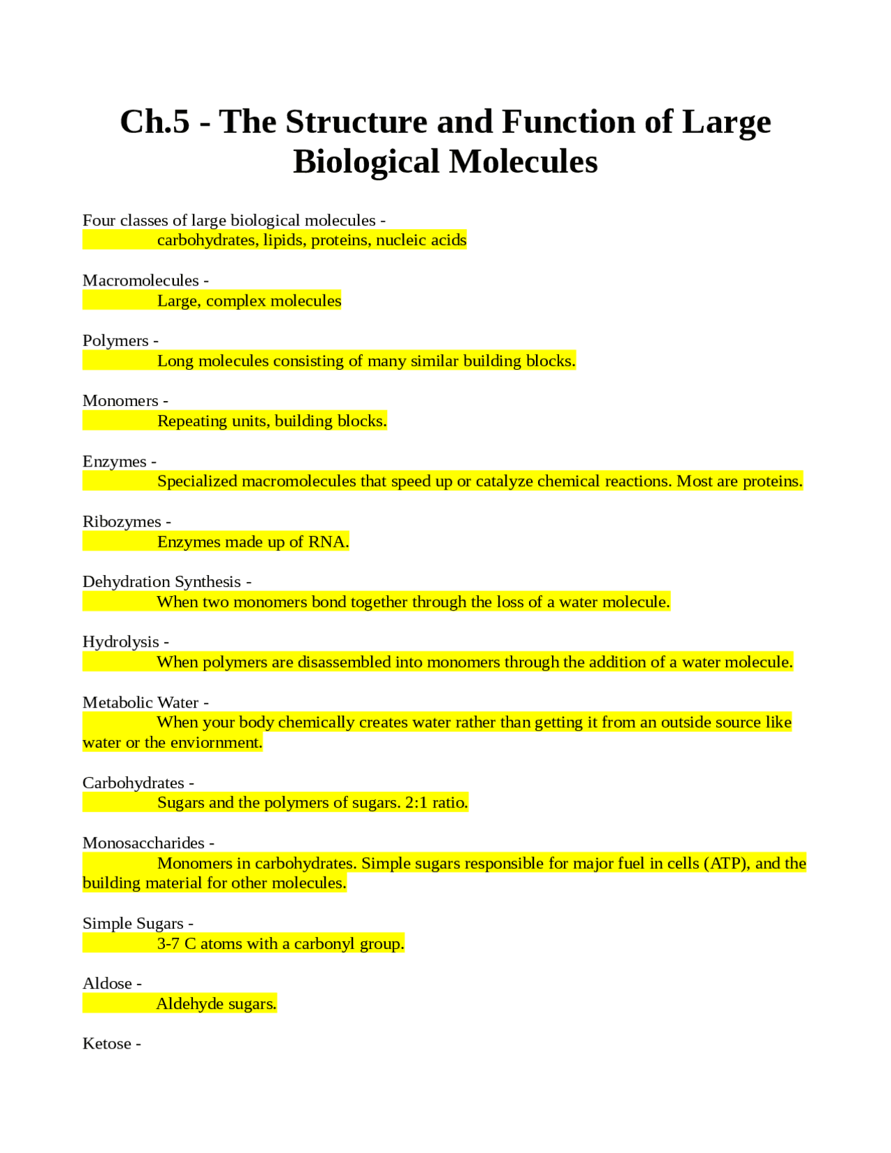 Structure and Function of Large Biological Molecules | Exams Cellular ...