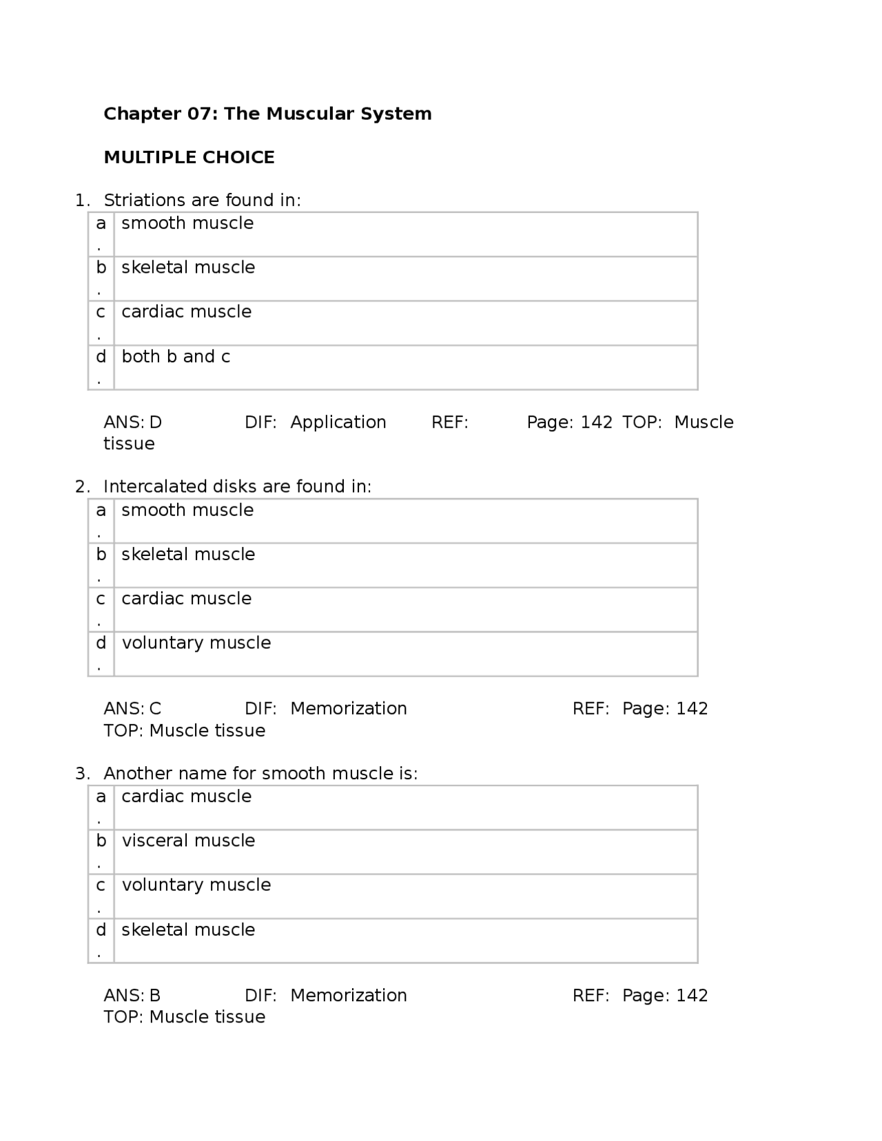 Chapter 07 The Muscular System MULTIPLE CHOICE | Exams Biology | Docsity