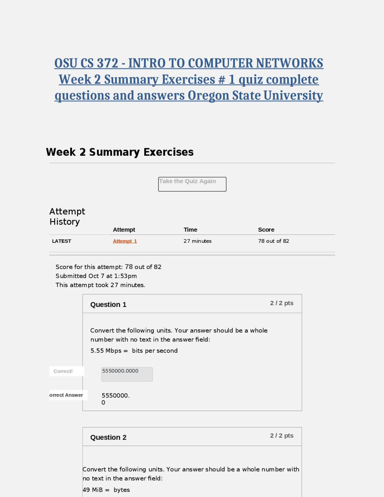 Computer Networks Quiz Solutions Exams Computer Networks Docsity