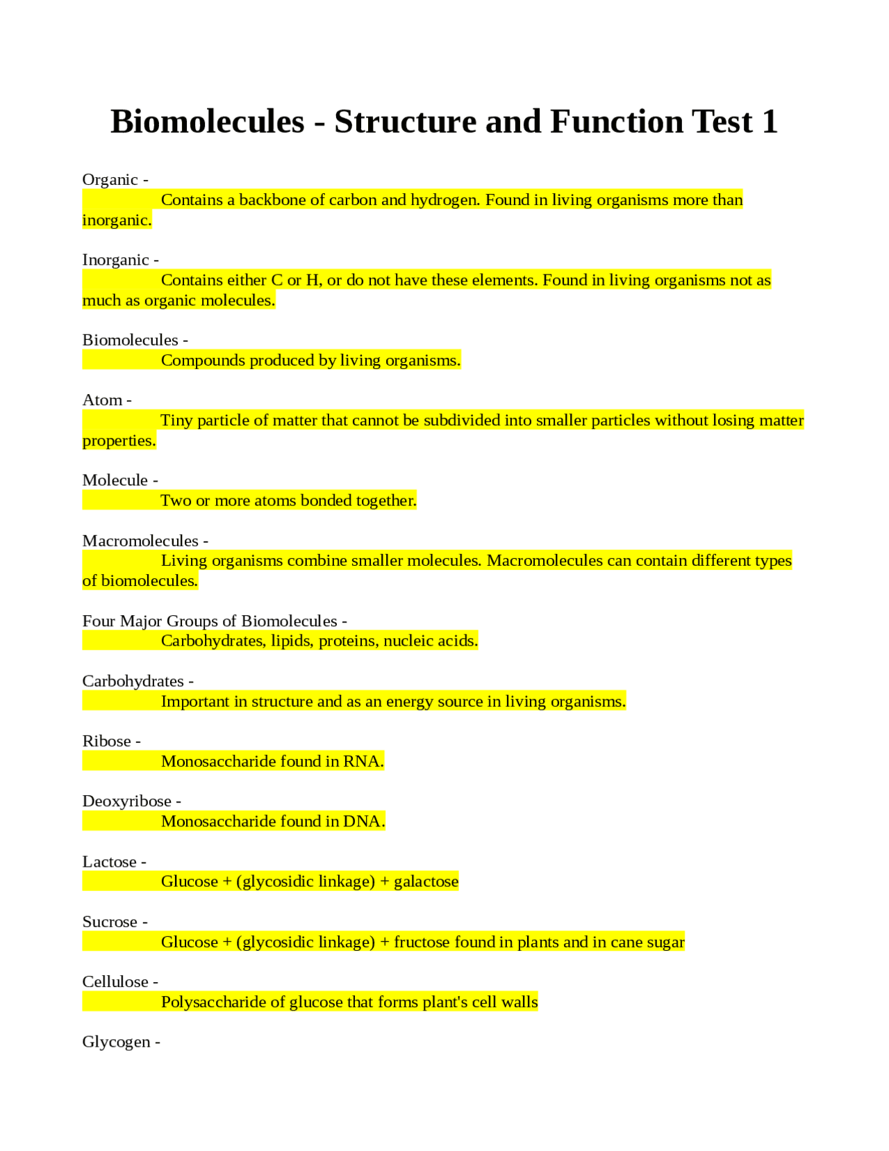 Biomolecules: Structure and Function | Exams Cellular and Molecular ...