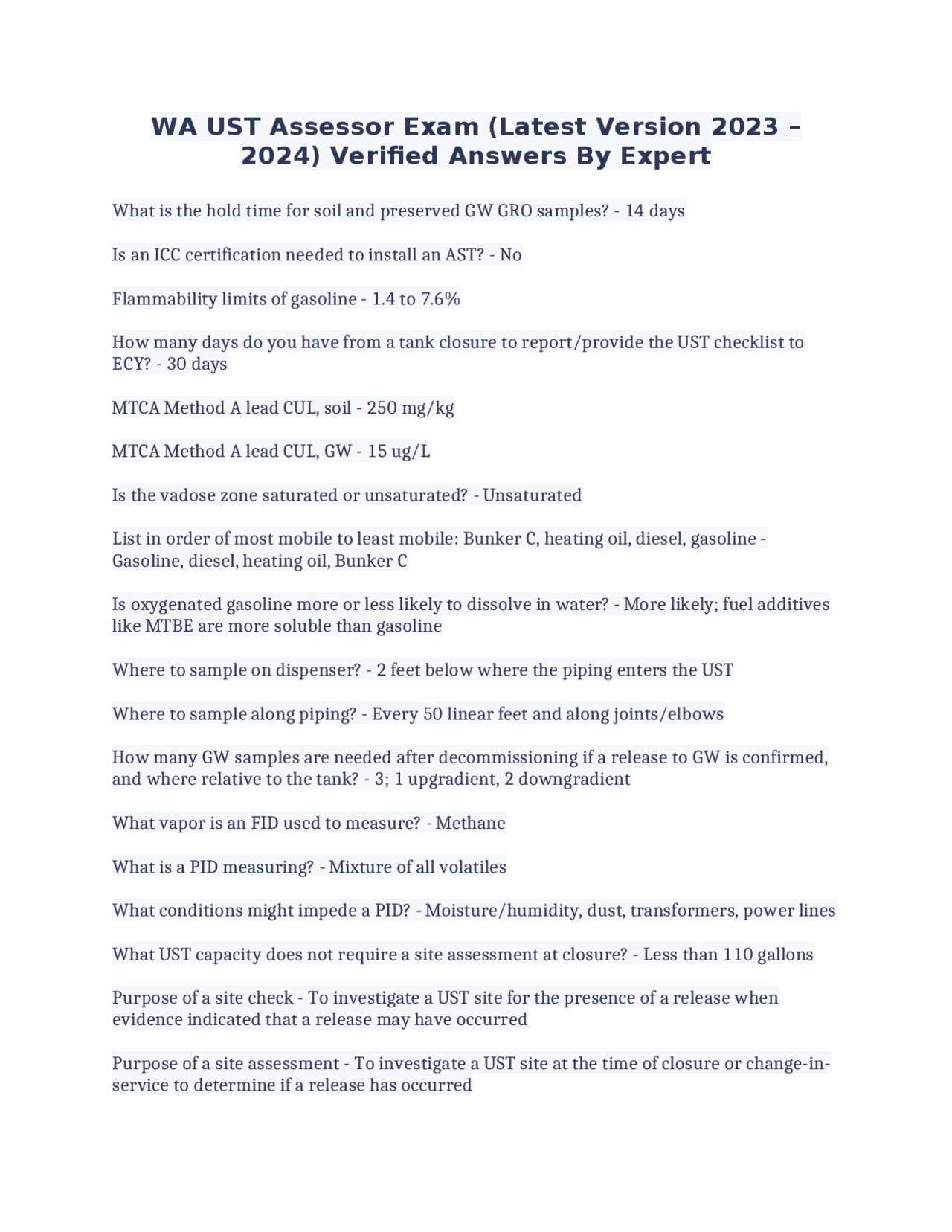 WA UST Assessor Exam (Latest Version 2023 – 2024) Verified Answers By ...