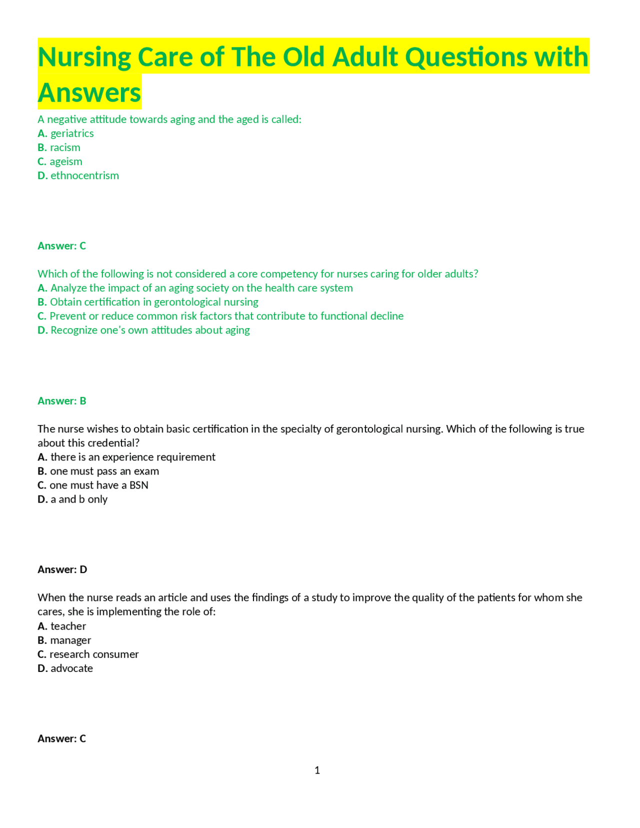 Aging and Health: Challenges and Solutions for Gerontology ...