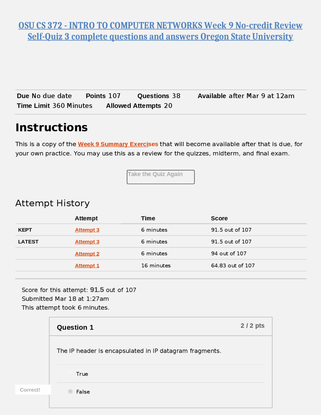 Quiz Review: Computer Networks Week 9 | Exams Computer Networks | Docsity