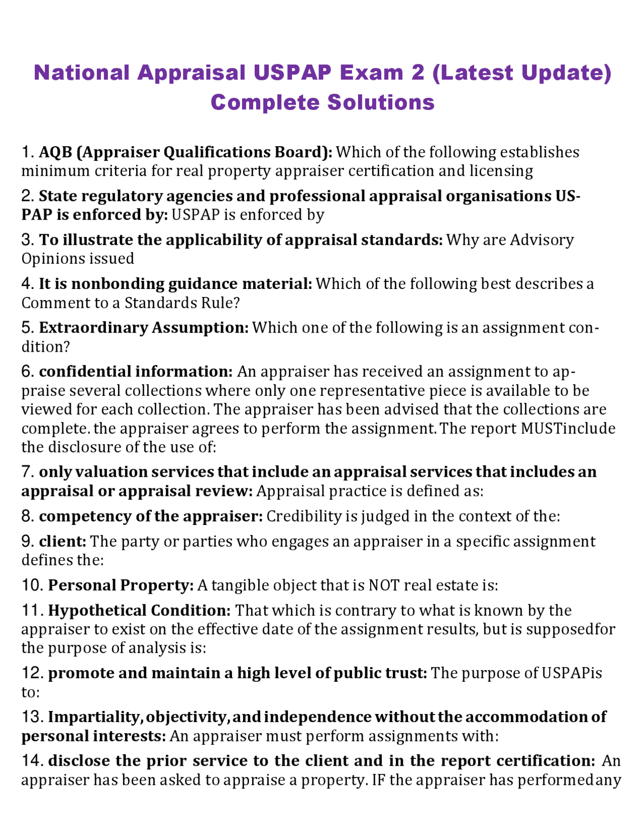 National Appraisal USPAP Exam 2 (Latest Update) Complete Solutions ...