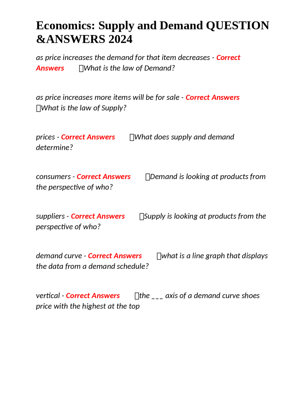 Economics: Supply and Demand Concepts and Analysis | Exams Nursing ...