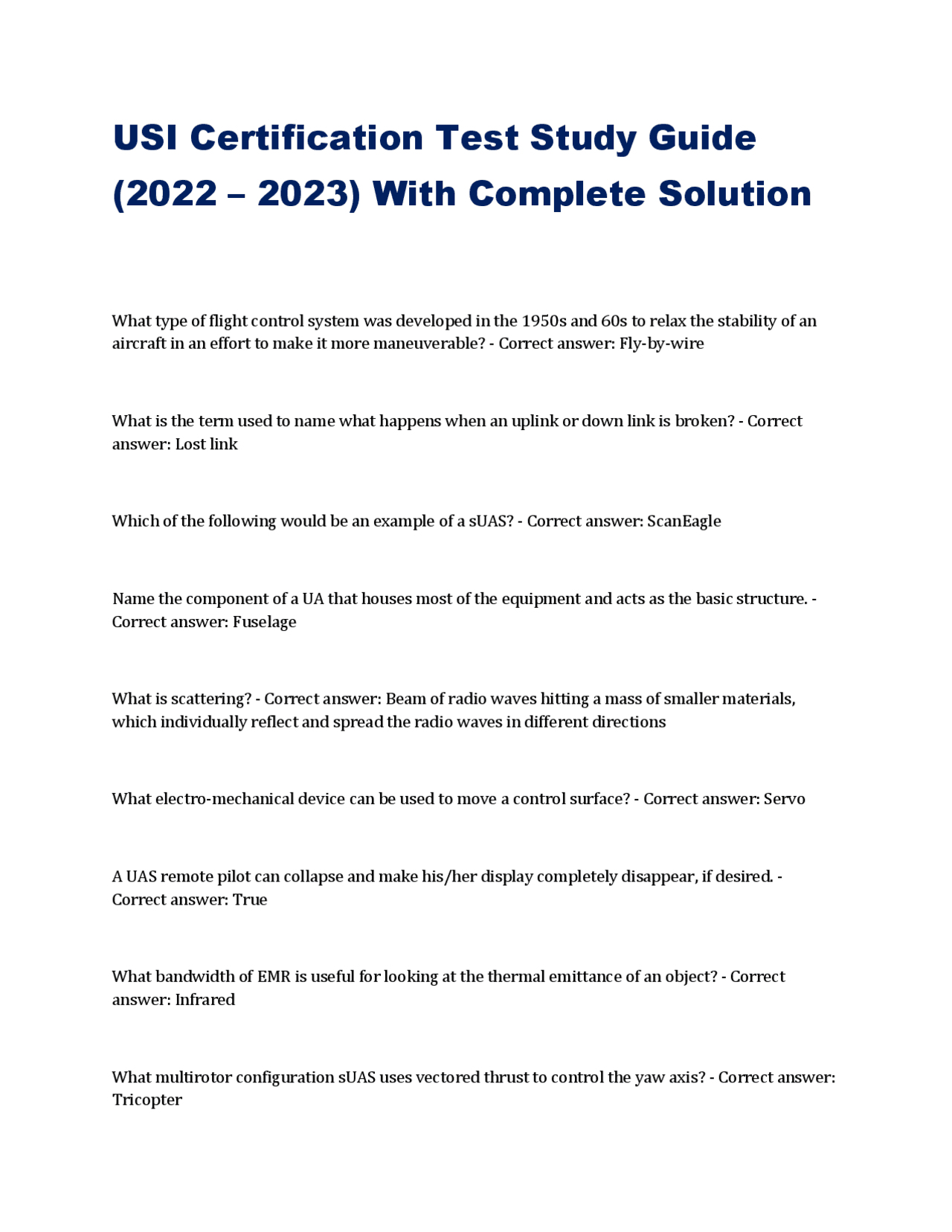 USI Certification Test Study Guide (2022 – 2023) With Complete Solution ...