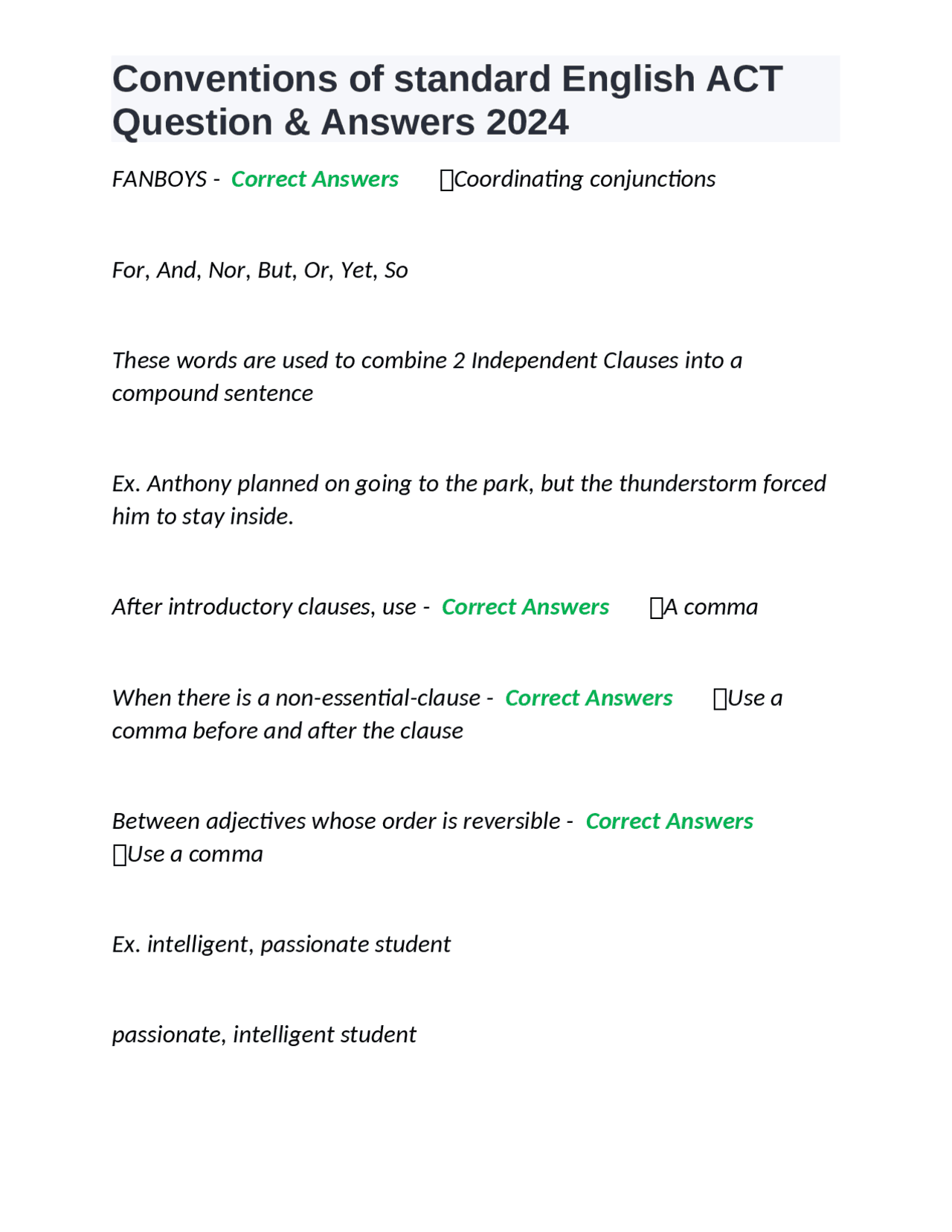English Grammar Rules and Conventions for ACT Exam | Exams Nursing ...