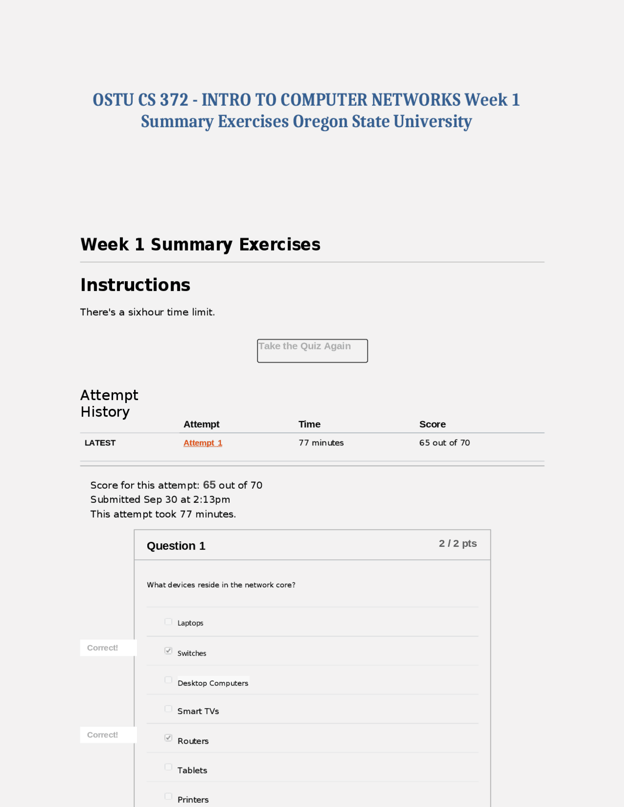 Ostu Cs 372 Intro To Computer Networks Week 1 Summary Exercises Oregon State University