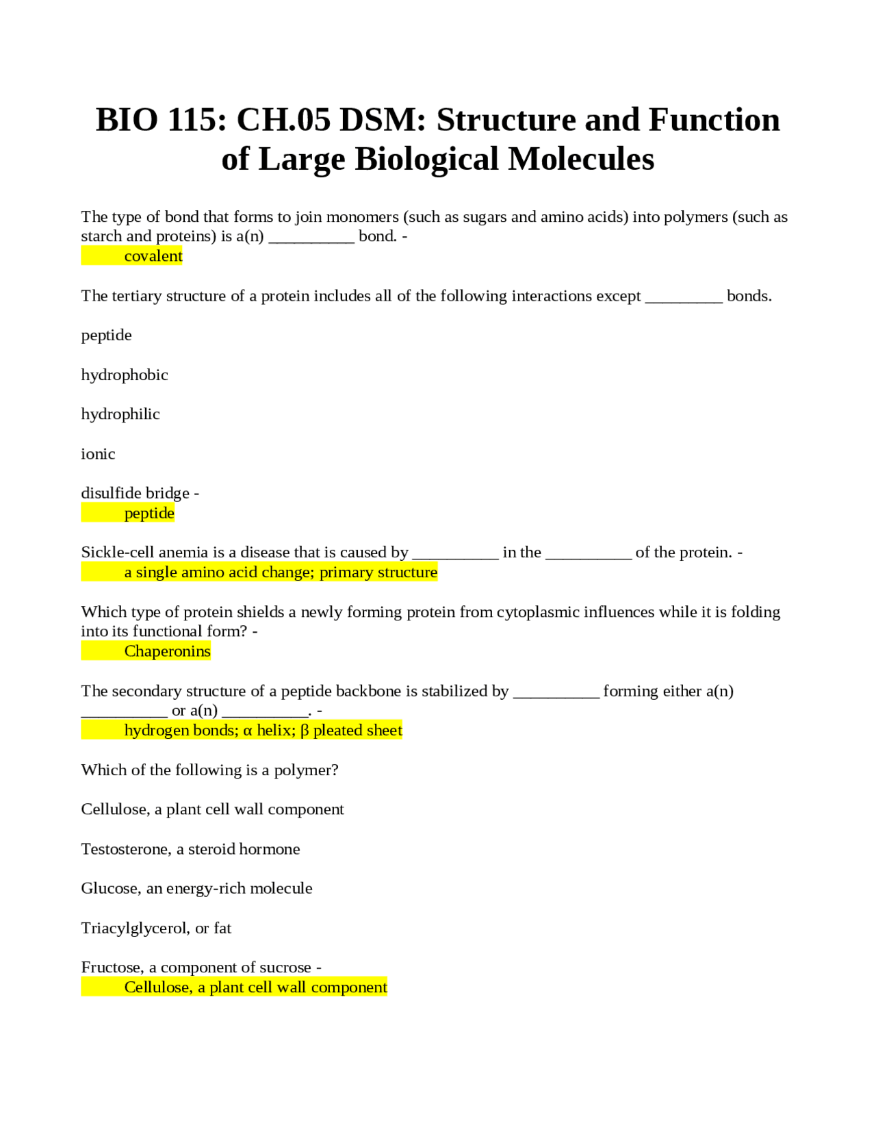 Structure and Function of Large Biological Molecules | Exams Cellular ...