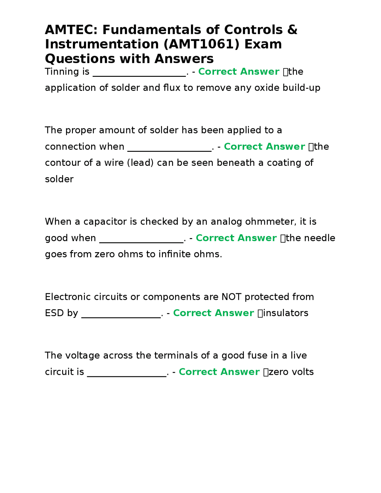 AMTEC: Fundamentals of Controls & Instrumentation (AMT1061) Exam ...