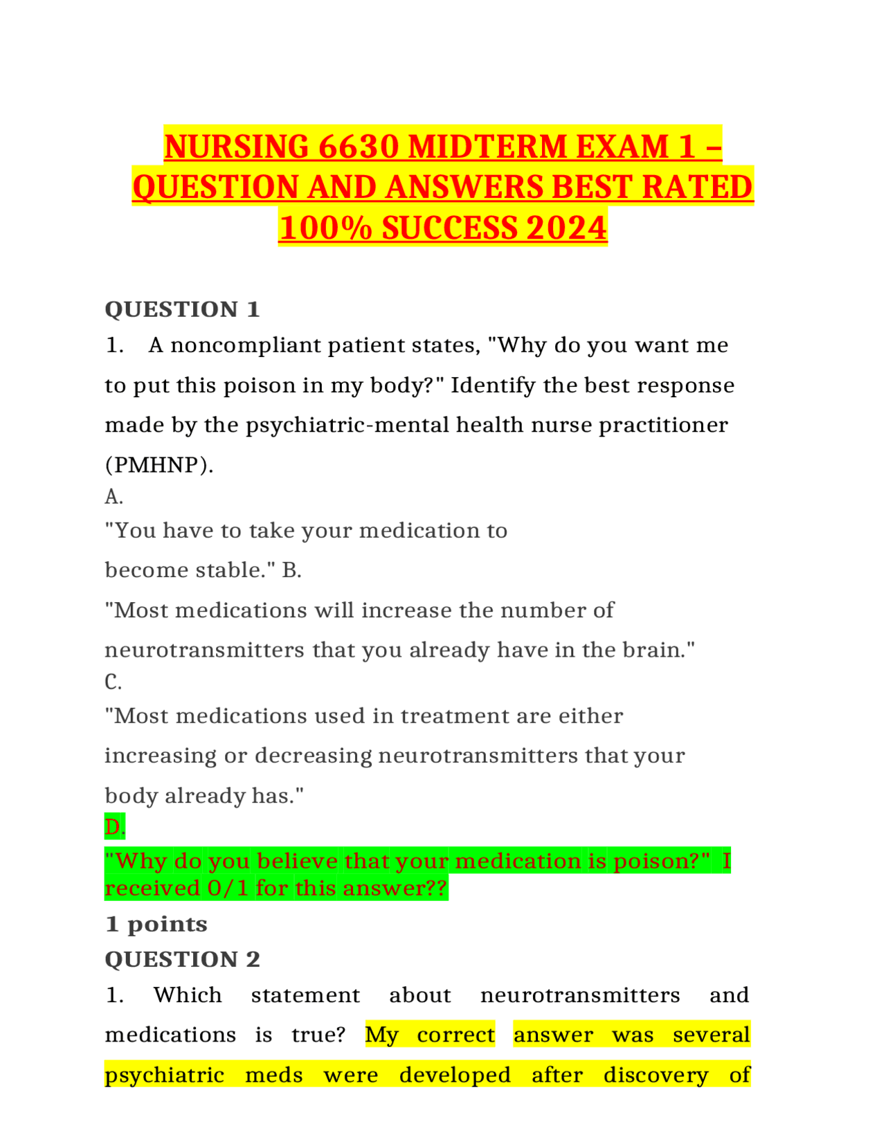 NURSING 6630 MIDTERM EXAM 1 – QUESTION AND ANSWERS BEST RATED 100% ...