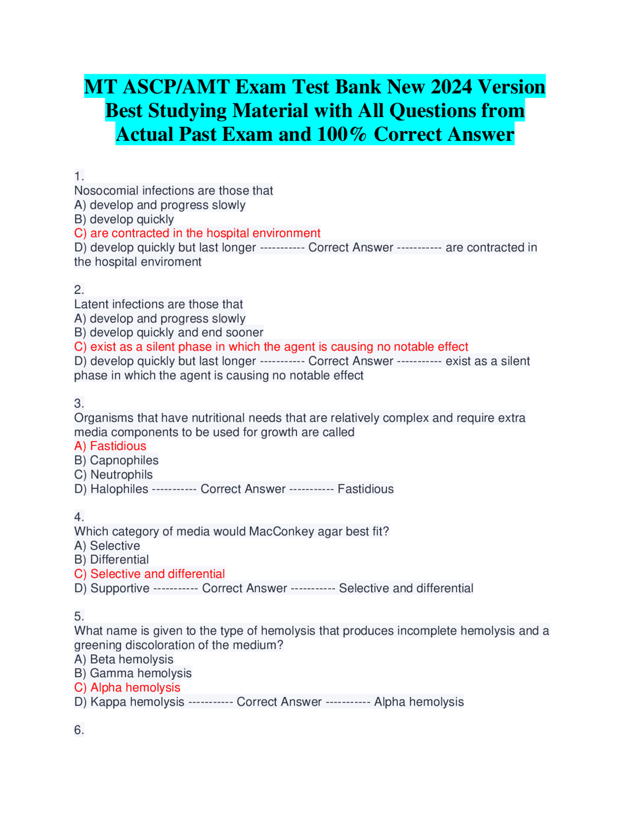 MT ASCP/AMT Exam Test Bank New 2024 Version Best Studying Material with ...