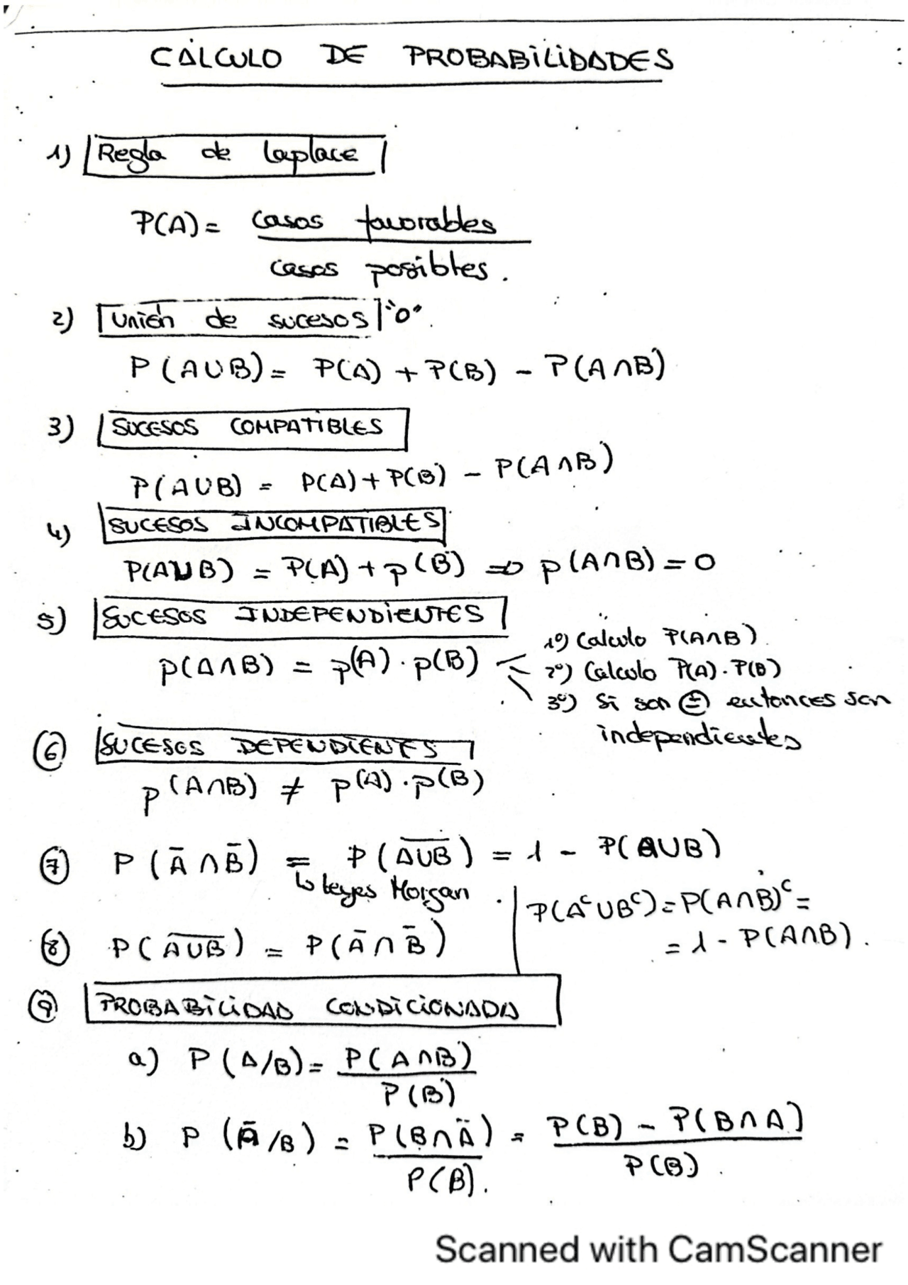 Fórmulas de Probabilidad | Apuntes de Matemáticas | Docsity